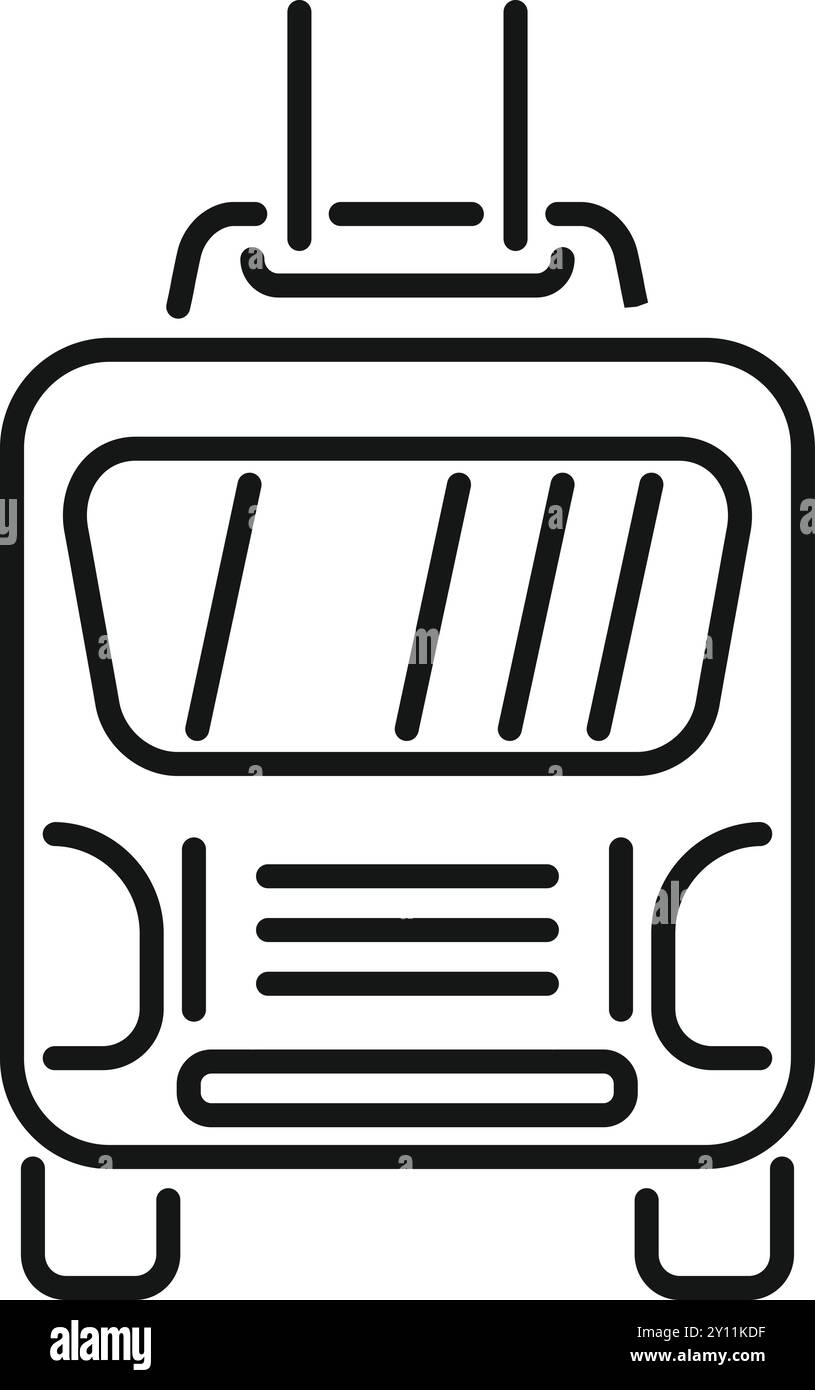 Simple line drawing of a trolleybus driving forward, viewed from the ...