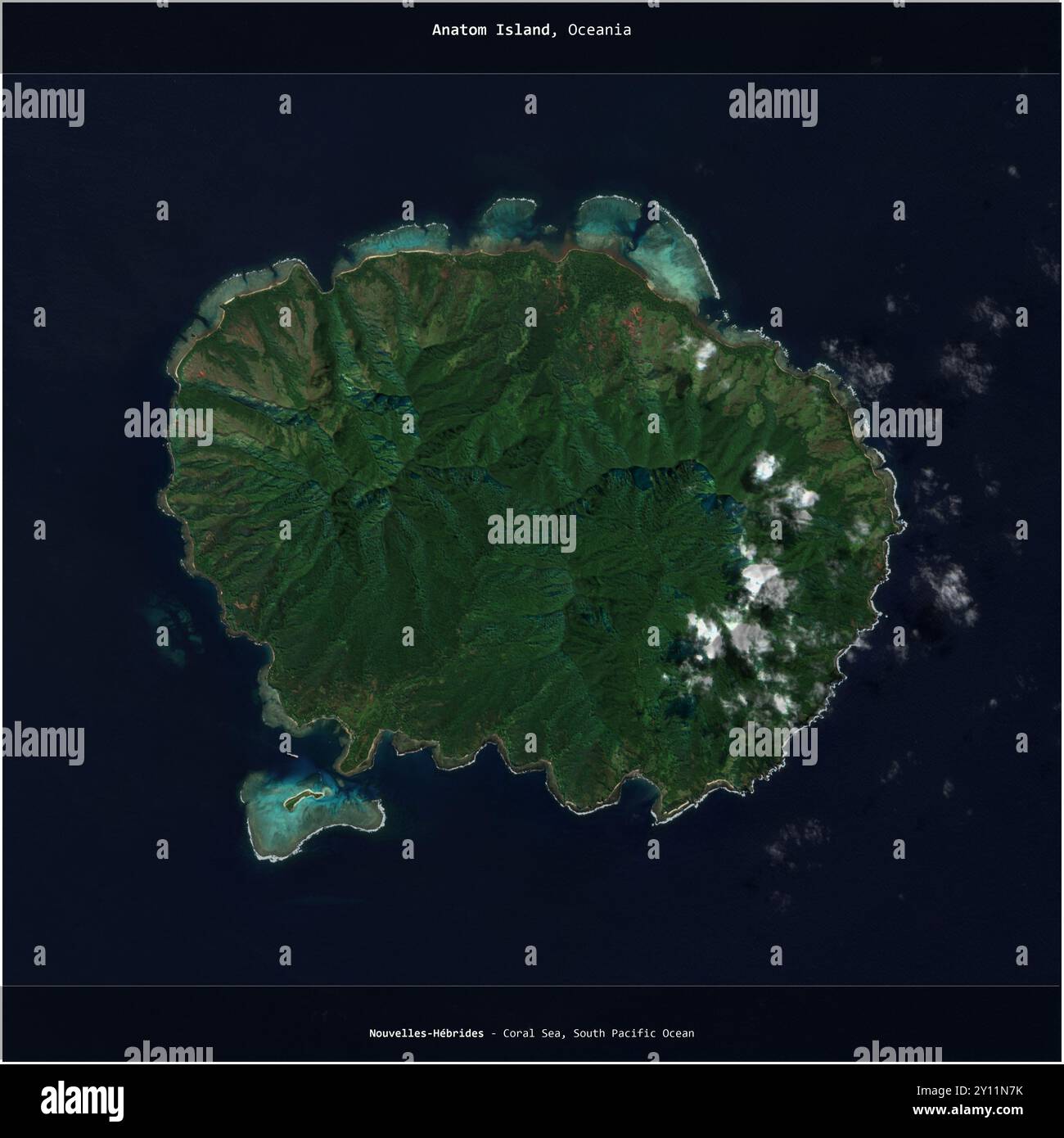 Anatom Island in the Coral Sea, belonging to Vanuatu, cropped to square ...