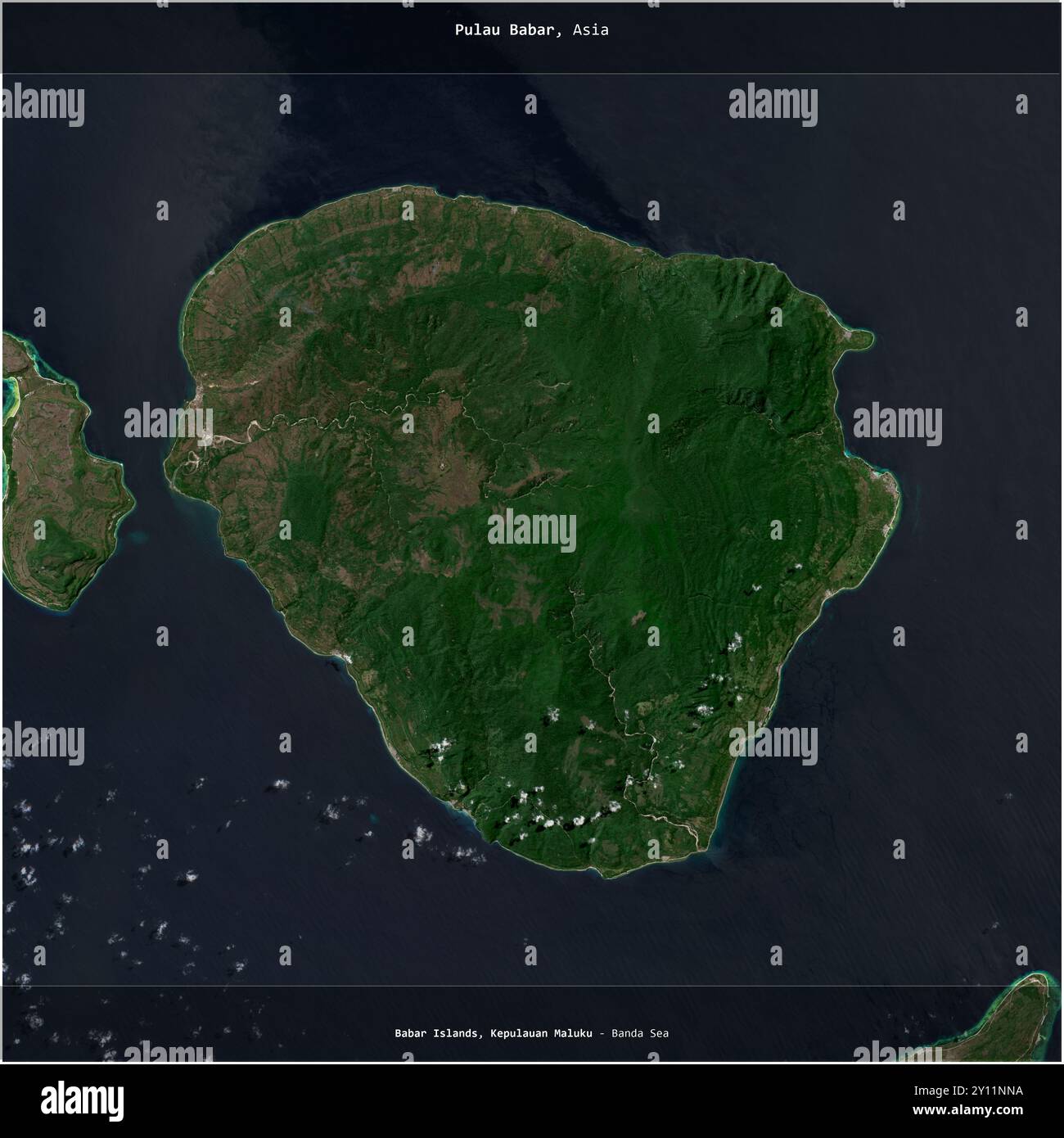 Pulau Babar in the Banda Sea, belonging to Indonesia, cropped to square ...