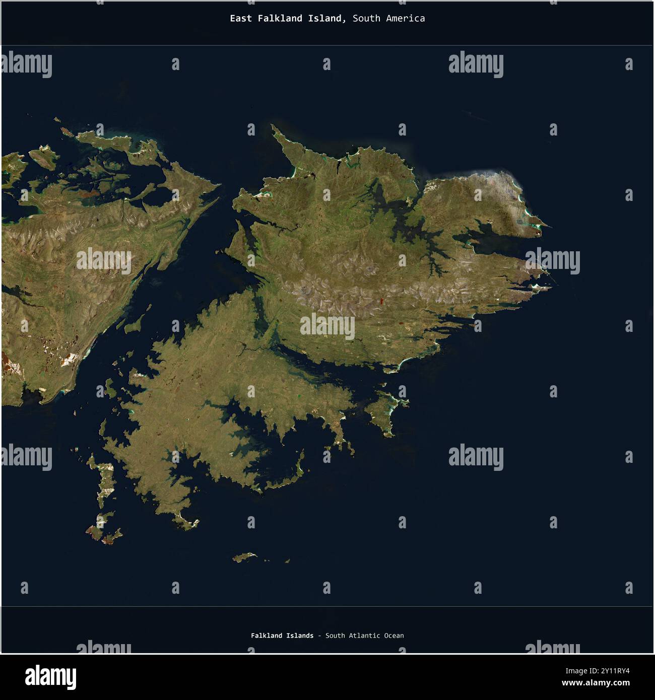 East Falkland Island in the South Atlantic Ocean, belonging to Falkland Islands, cropped to ...