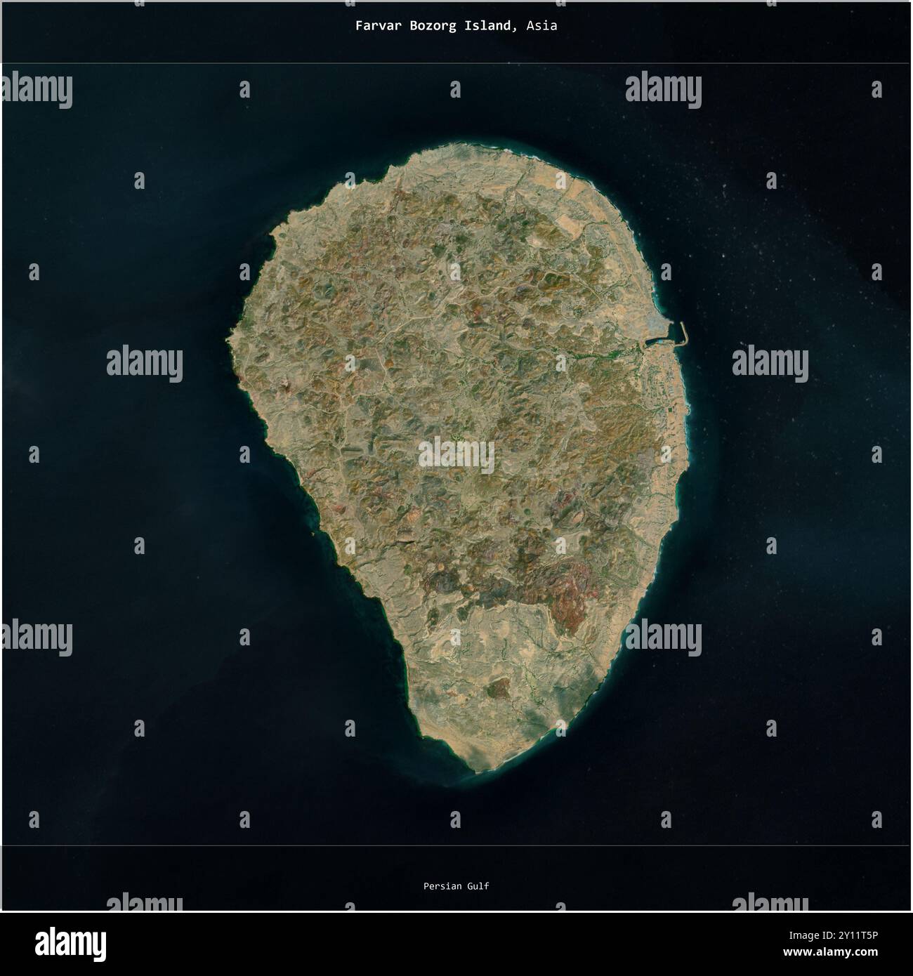 Farvar Bozorg Island in the Persian Gulf, belonging to Iran, cropped to ...