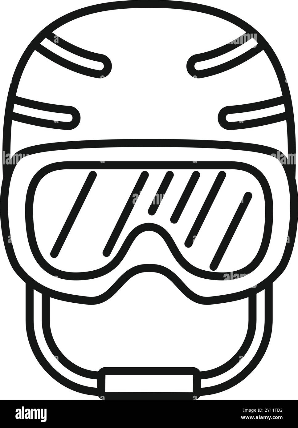 Simple line drawing icon of a ski helmet and goggles, providing safety ...