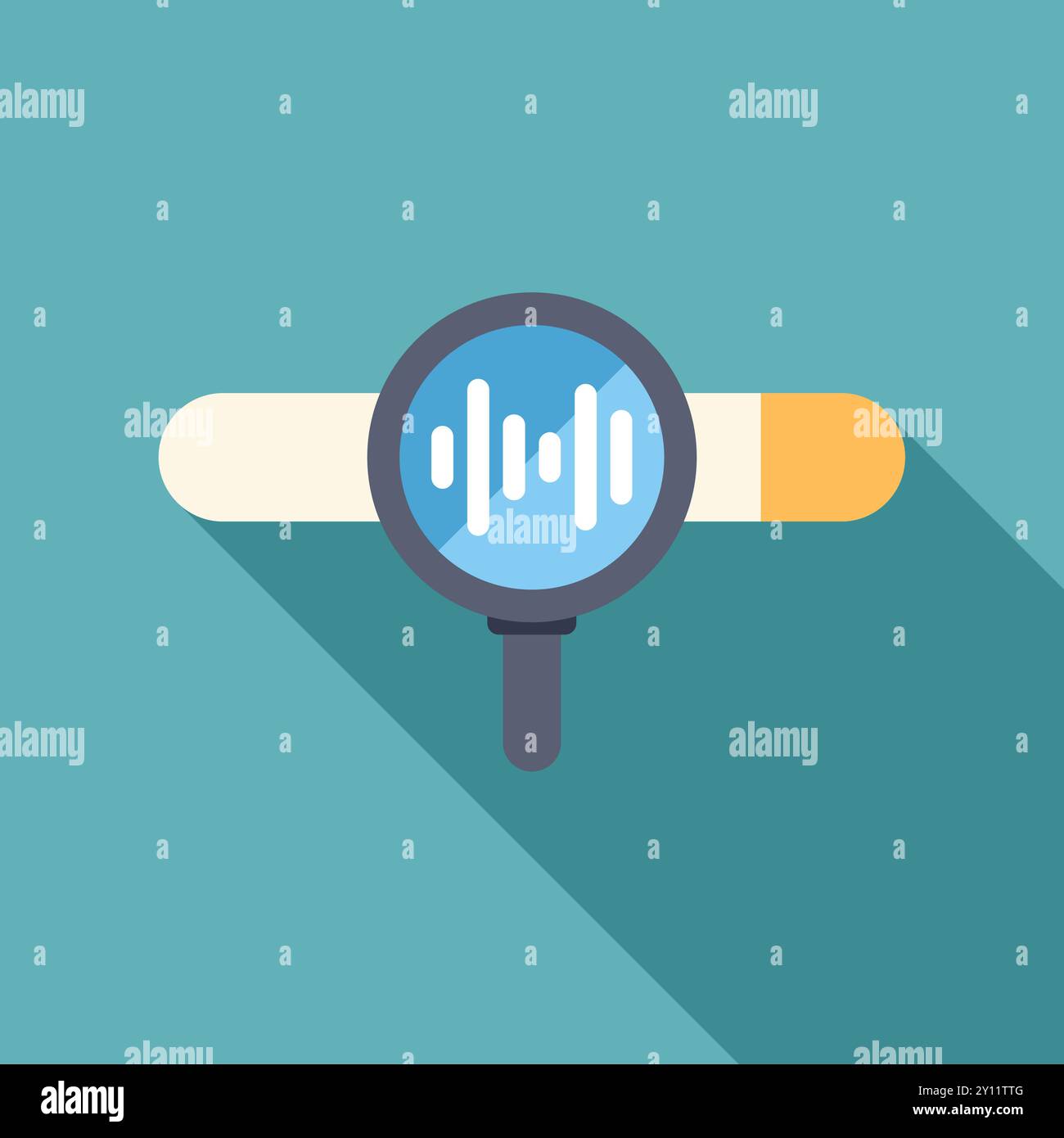 Magnifying glass analyzing sound wave on a progress bar, in a flat ...