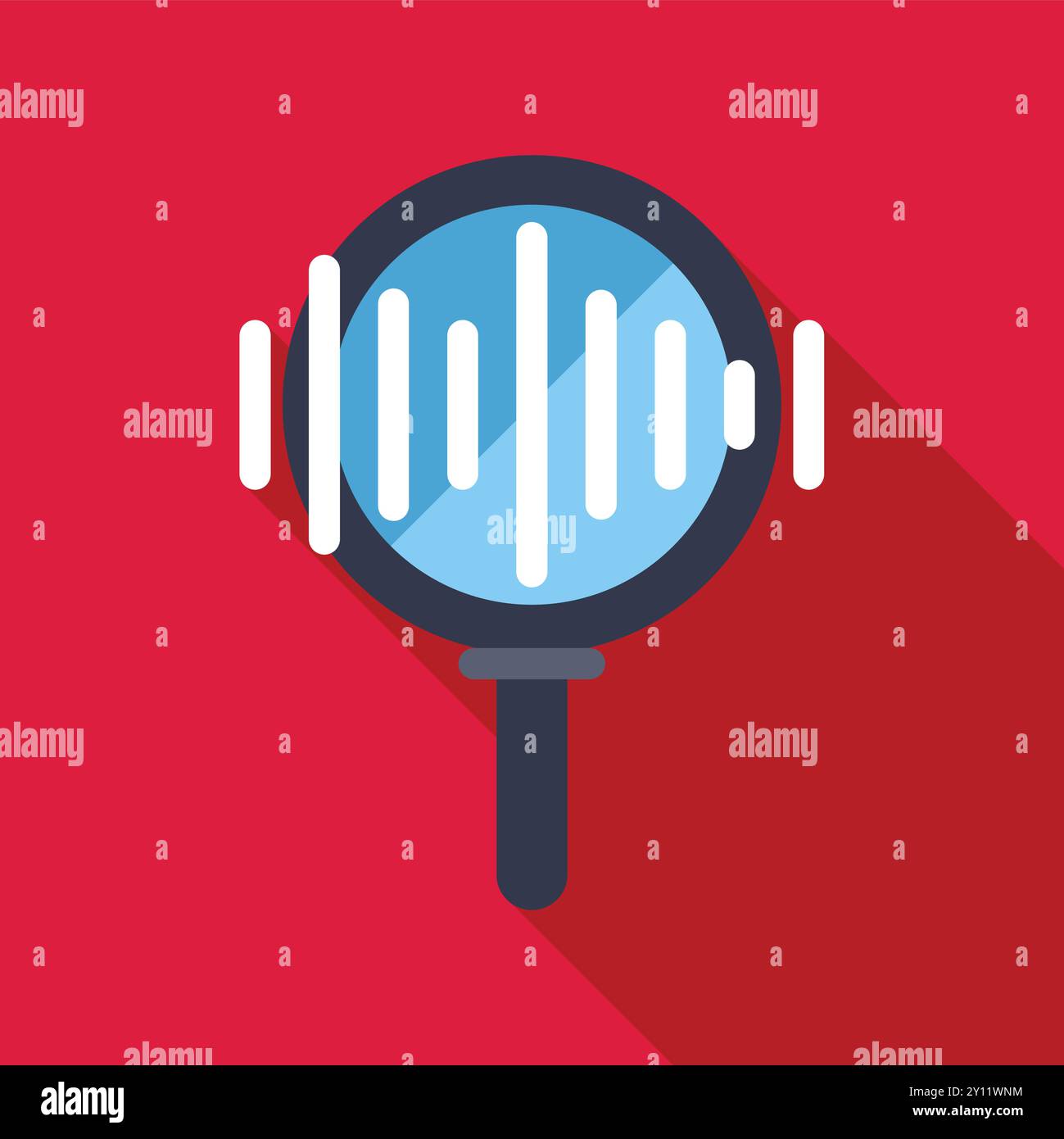 Magnifying glass is being used to analyze a sound wave, representing ...