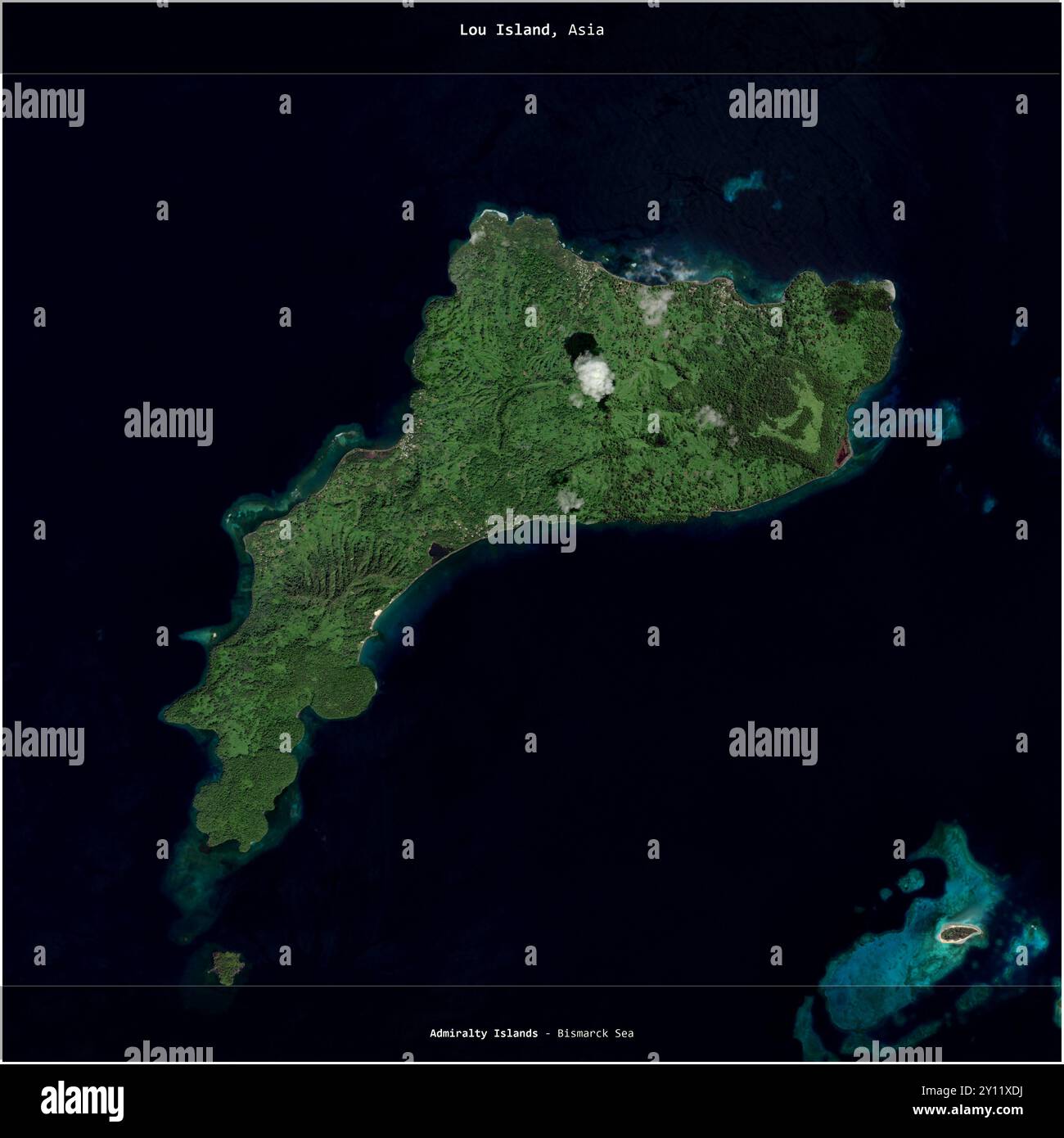 Lou Island in the Bismarck Sea, belonging to Papua New Guinea, cropped to square on a satellite ...