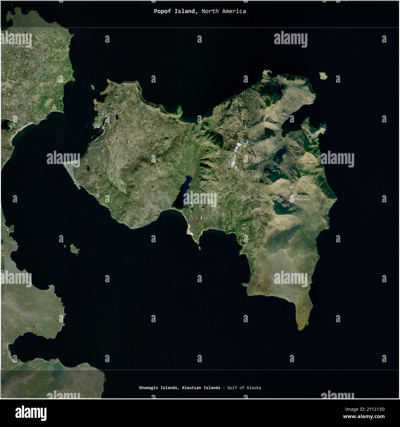 Popof Island in the Gulf of Alaska, belonging to United States, cropped ...