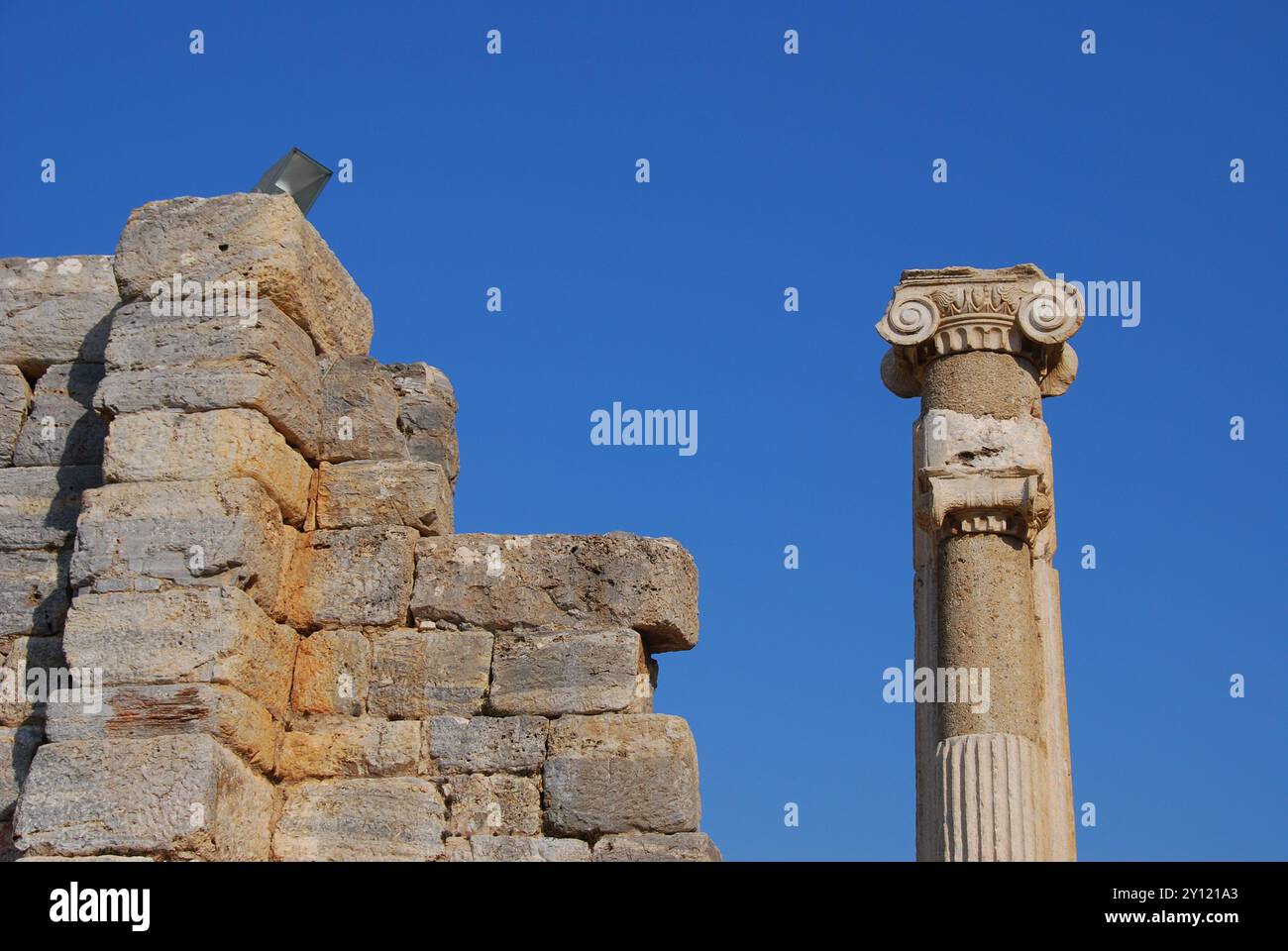 Izmir, Turkey. Greco-Roman column and ruins of the historic ancient ...