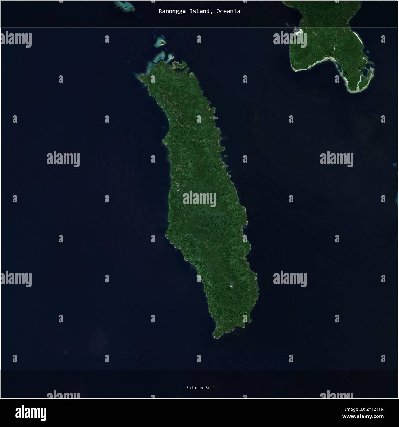 Ranongga Island in the Solomon Sea, belonging to Solomon Islands, cropped to square on a ...