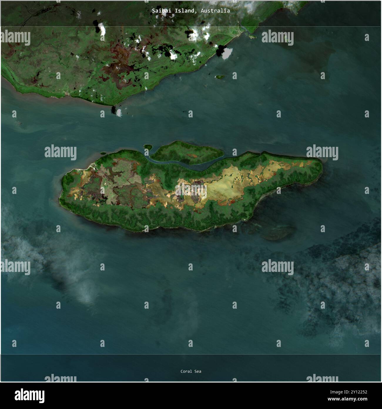 Saibai Island in the Coral Sea, belonging to Australia, cropped to ...