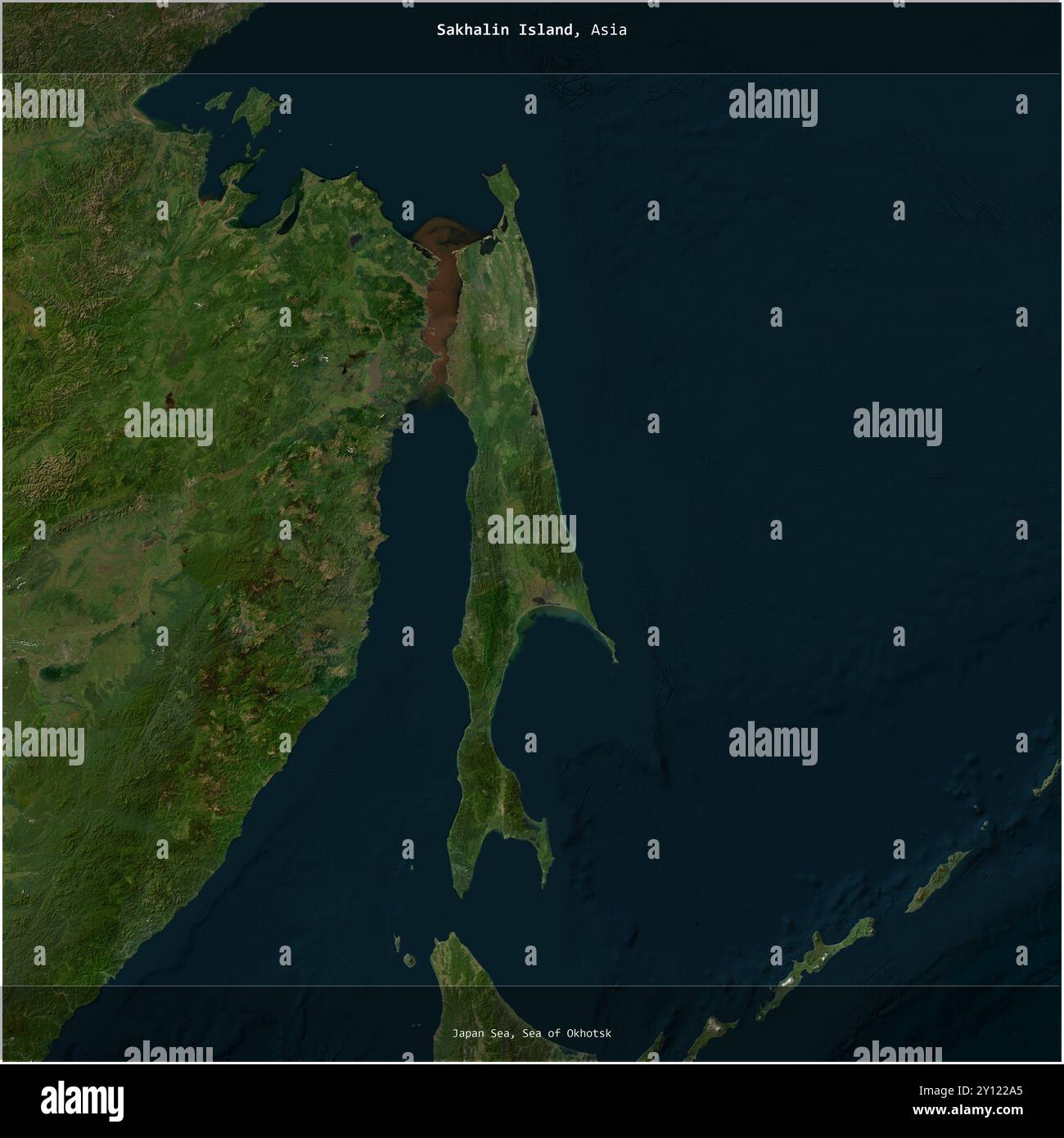 Sakhalin Island in the Japan Sea, belonging to Russia, cropped to ...
