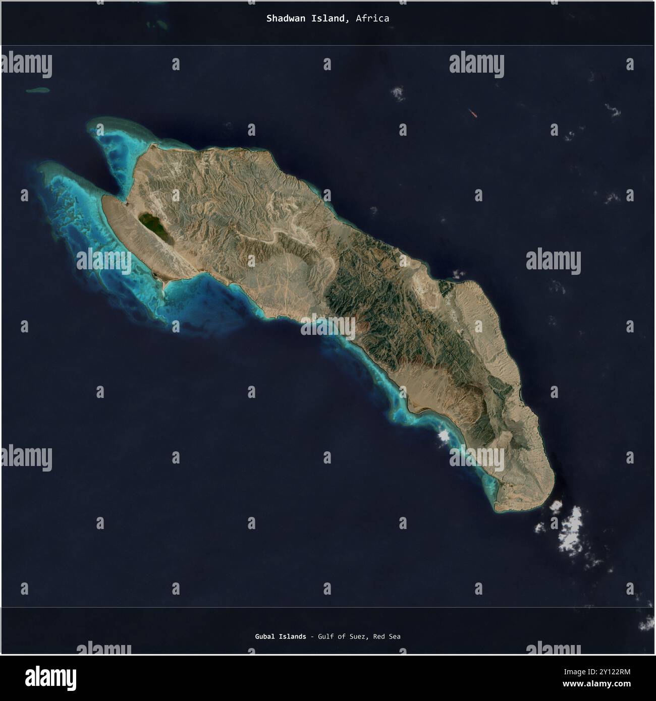 Shadwan Island in the Red Sea, belonging to Egypt, cropped to square on ...