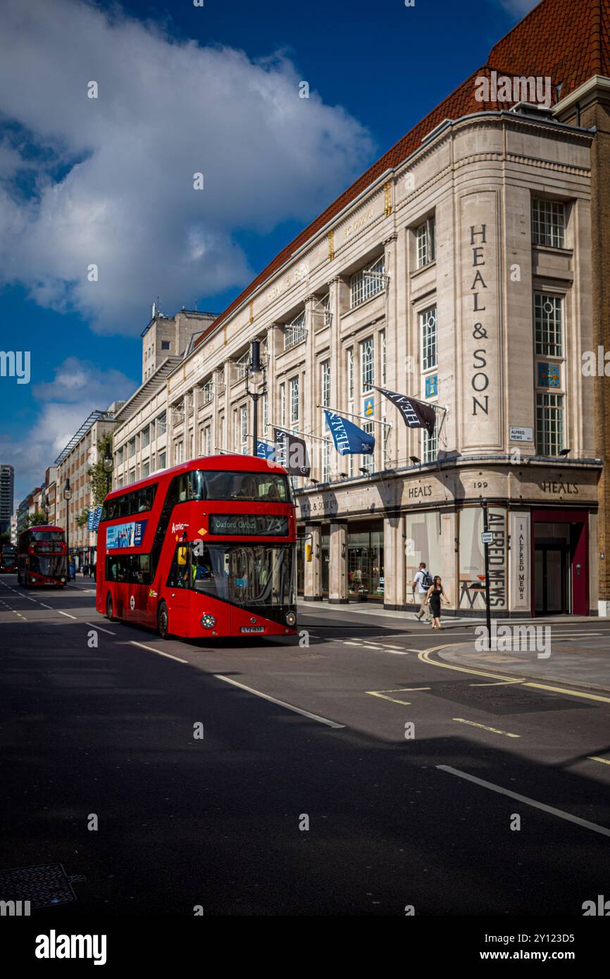 Heals London Store on Tottenham Court Road London. Flags wave outside ...