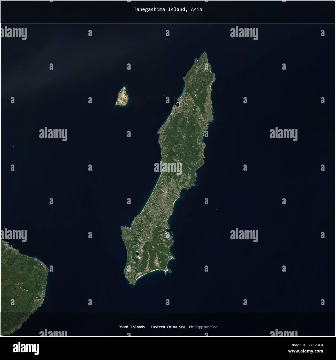 Tanegashima Island in the Philippine Sea, belonging to Japan, cropped ...