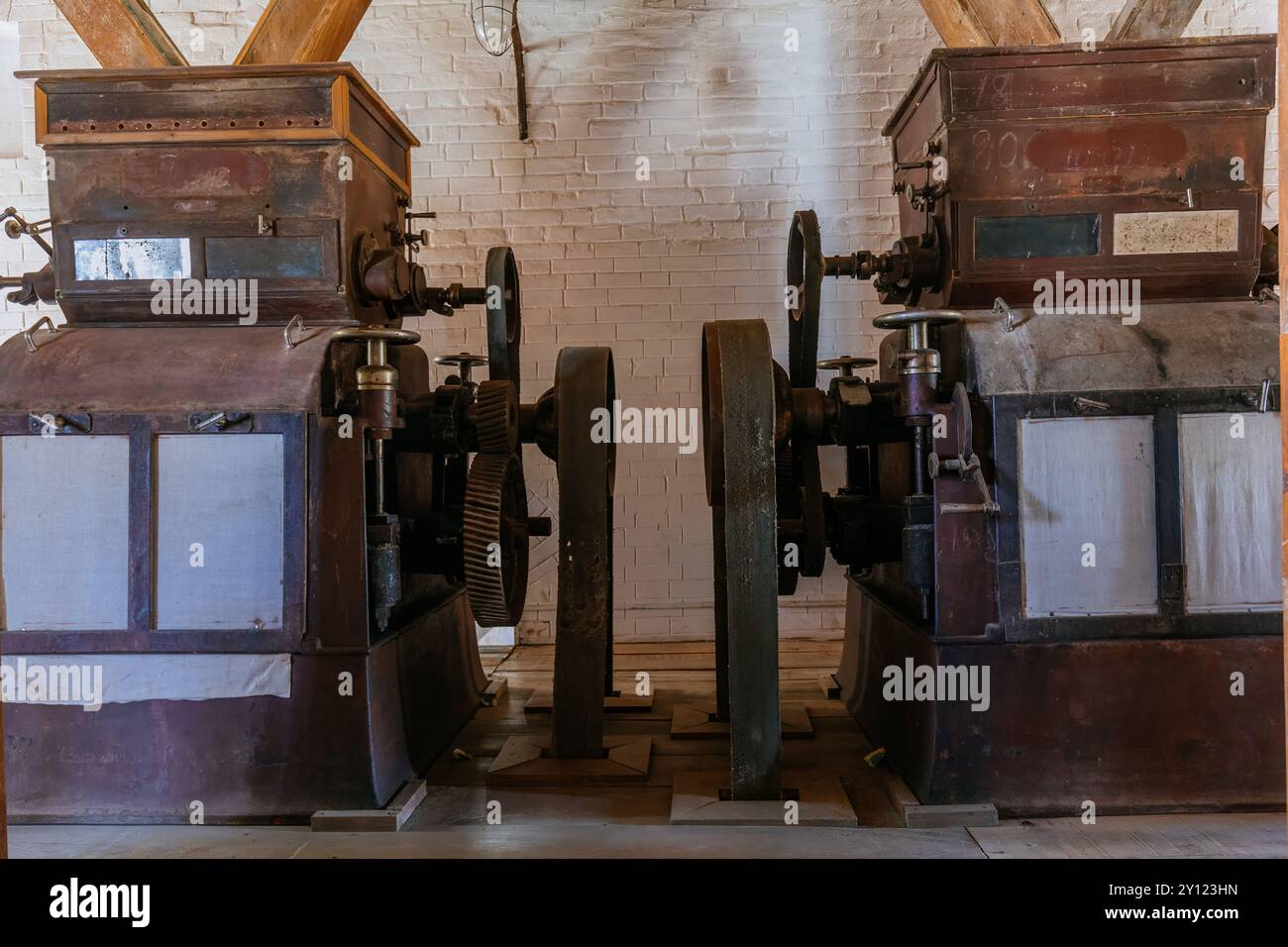 Old manufacture of flour. Roller mills in old flour milling plant Stock ...