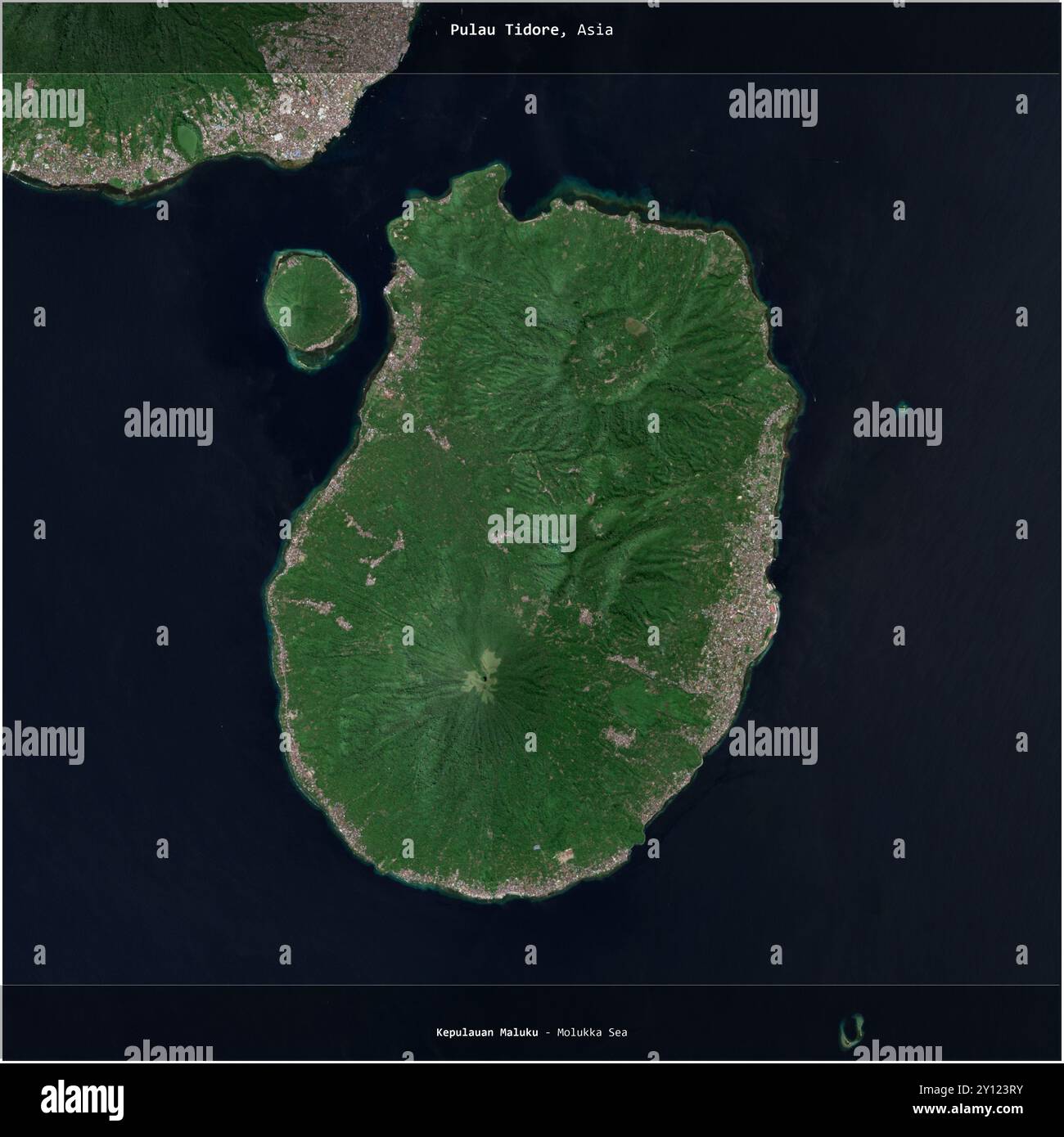 Pulau Tidore in the Molukka Sea, belonging to Indonesia, cropped to ...