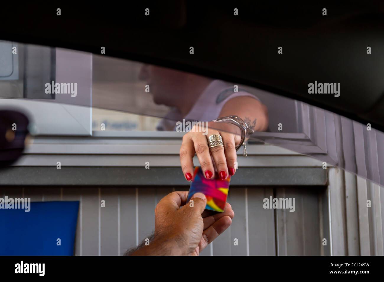 Payment of the fare on the way. Concept of new technologies in road ...