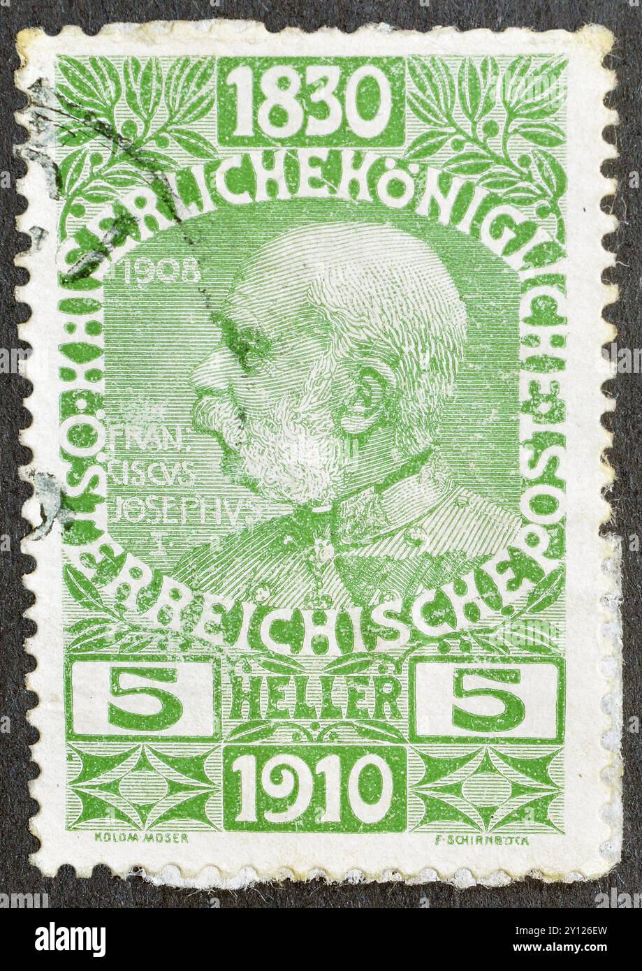 Postage stamp printed by Austria, that shows portrait of emperor Franz ...