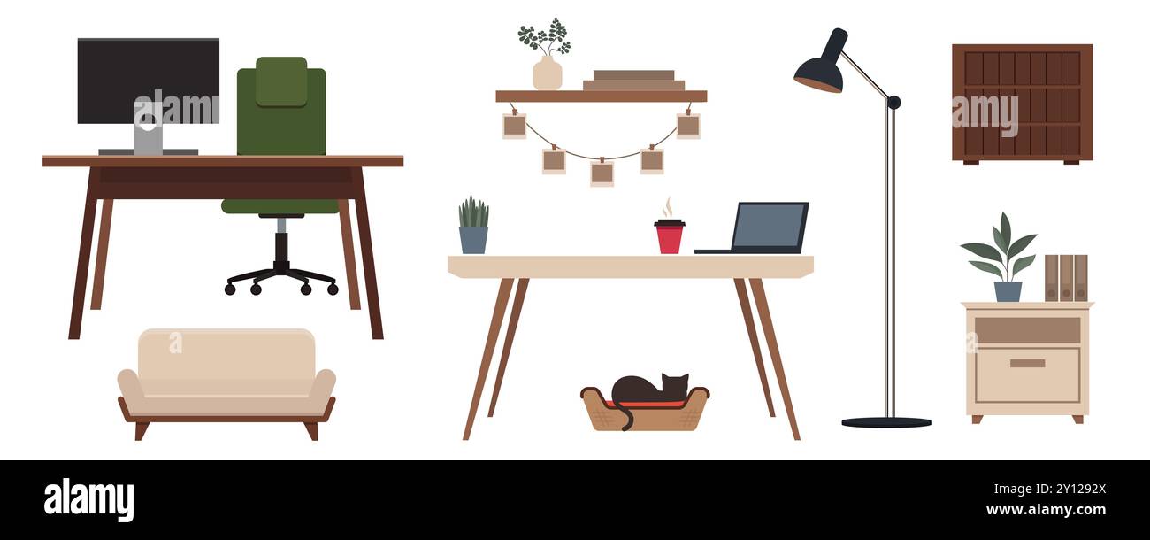 Base interior elements collection. Items for design interior, workplace ...