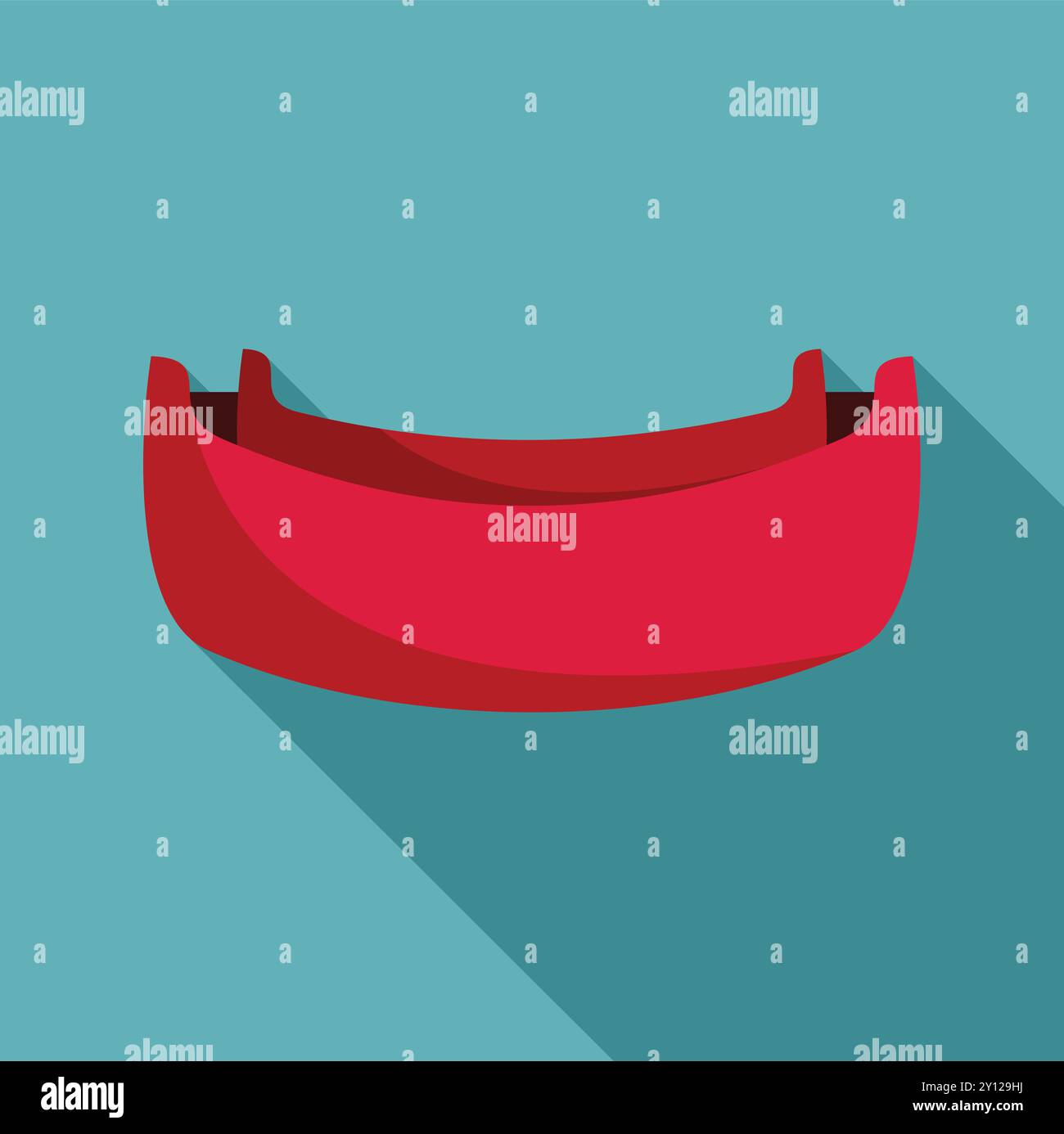 Red canoe floating on water surface with long shadow in flat style ...