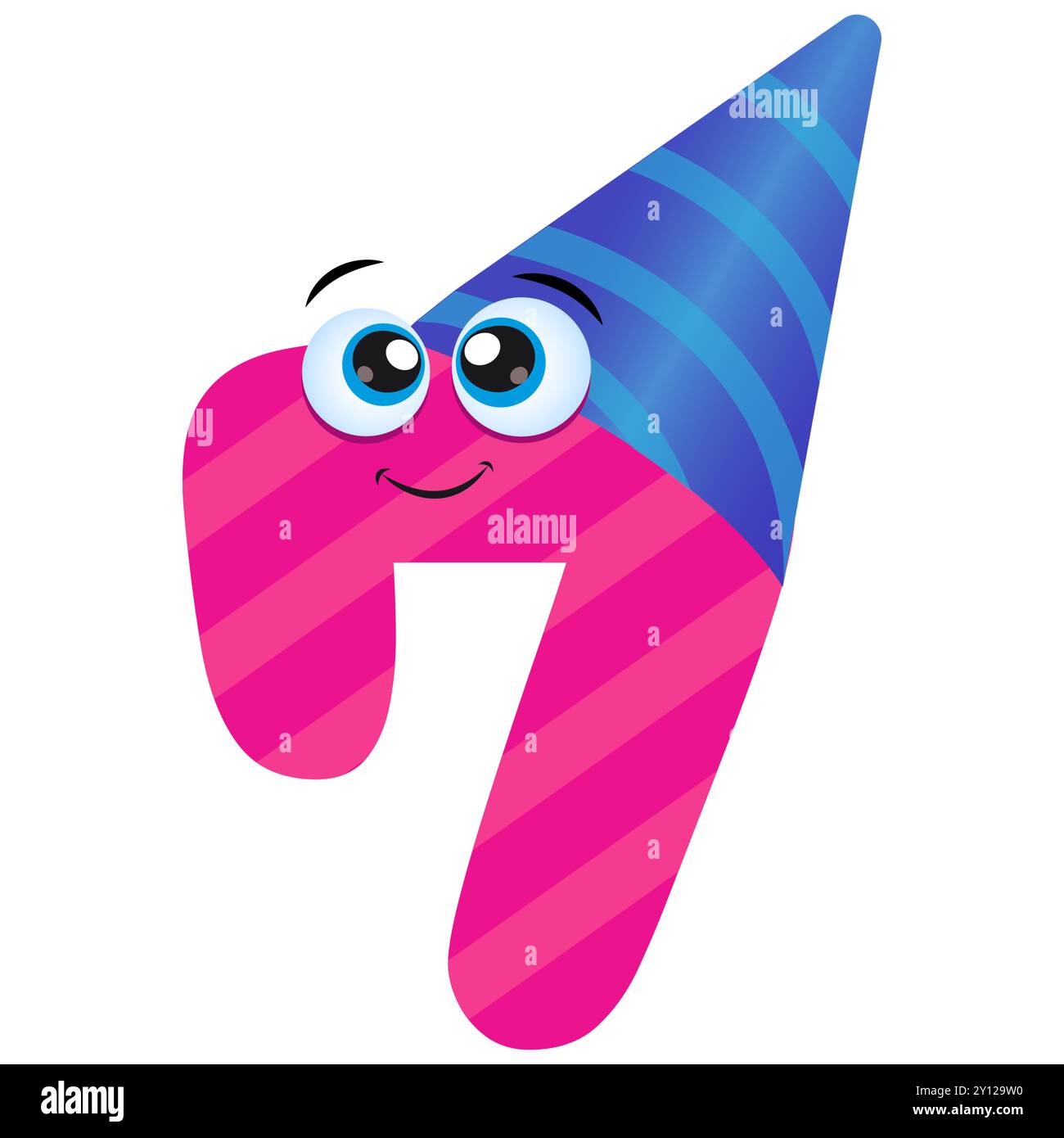 Cute Punk Smiling Number Seven in blue Birthday hat. Happy birthday 7 ...