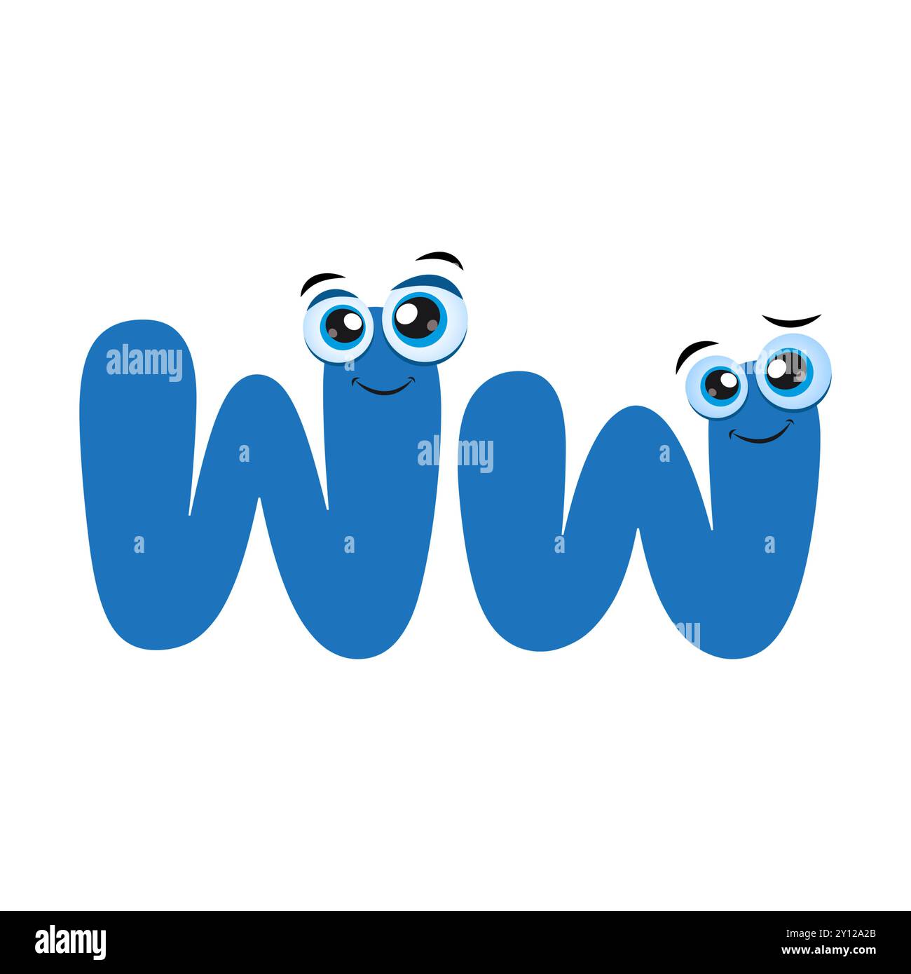 A colorful alphabet for kids. Funny letter W with eyes. Cute Blue ...