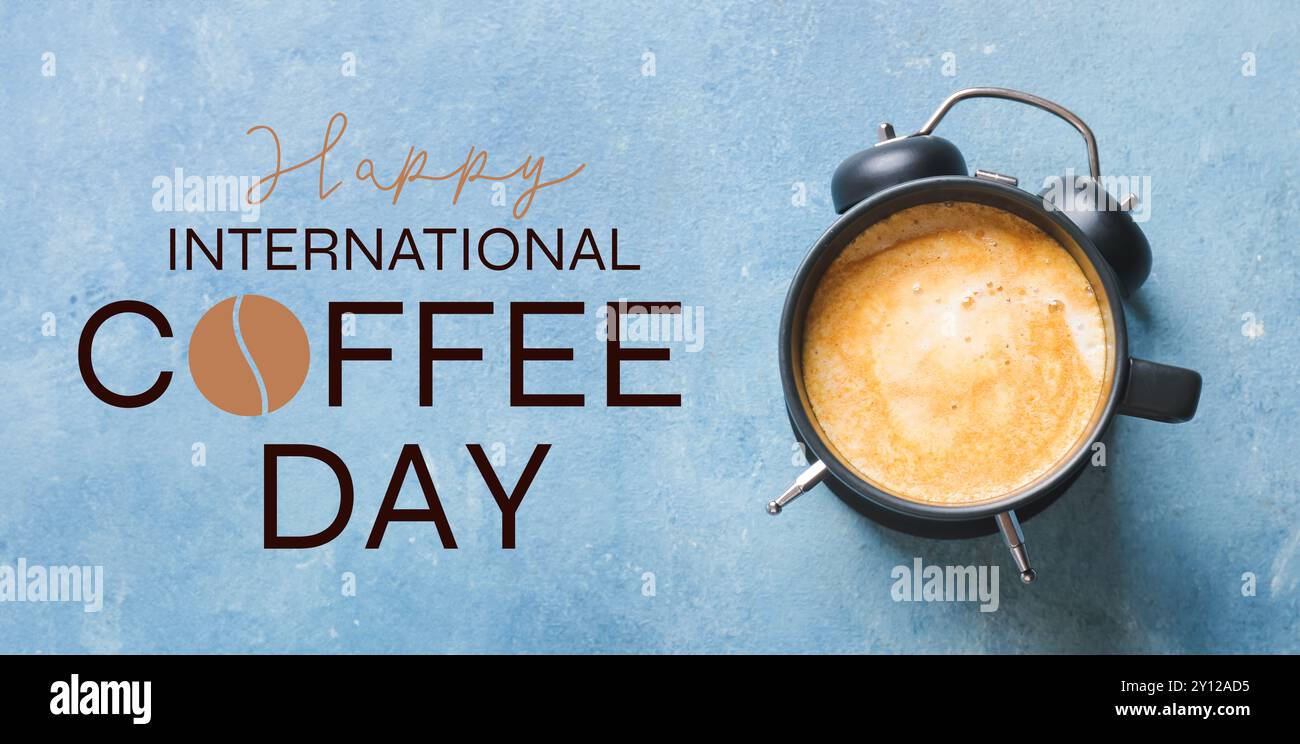 Banner for Happy International Coffee Day with hot brewed beverage in ...