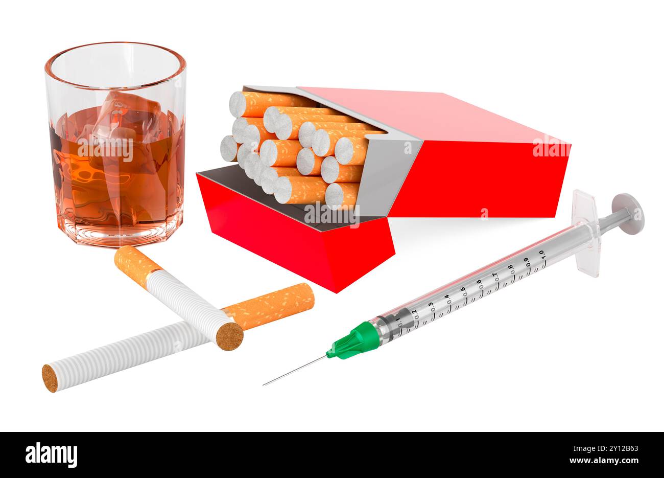 Drugs, smoking and alcohol. Addictive substances, concept. Alcohol ...