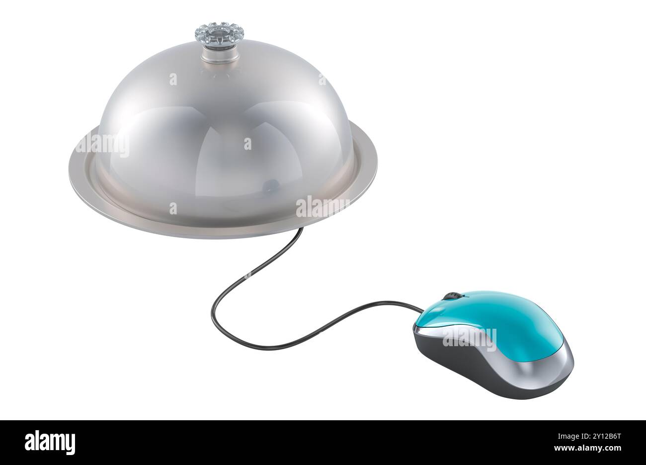 Restaurant Online Ordering, concept. Restaurant Cloche with computer mouse, 3D rendering ...