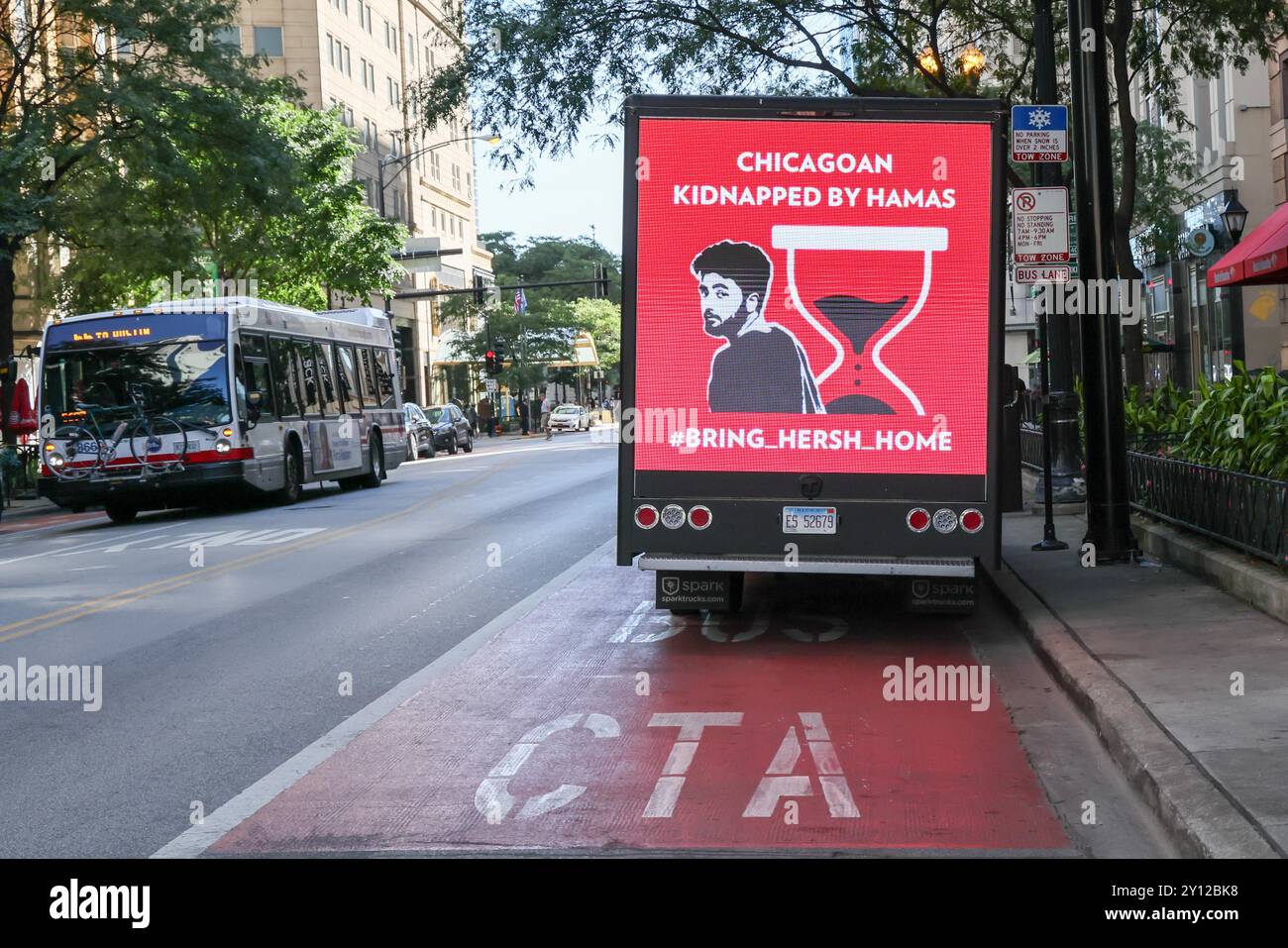 Chicago, USA. 03rd Sep, 2024. A digital billboard truck displaying the ...