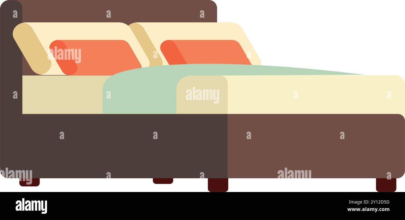 Comfortable double bed with pillows and modern design Vector Stock ...