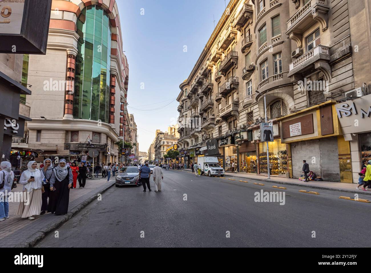 Evening of city center, Talaat Harb near Tahrir Square, Cairo, Egypt ...