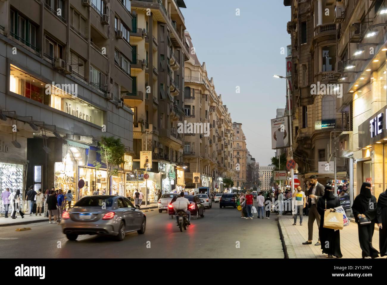 Night of city center, Talaat Harb near Tahrir Square, Cairo, Egypt ...