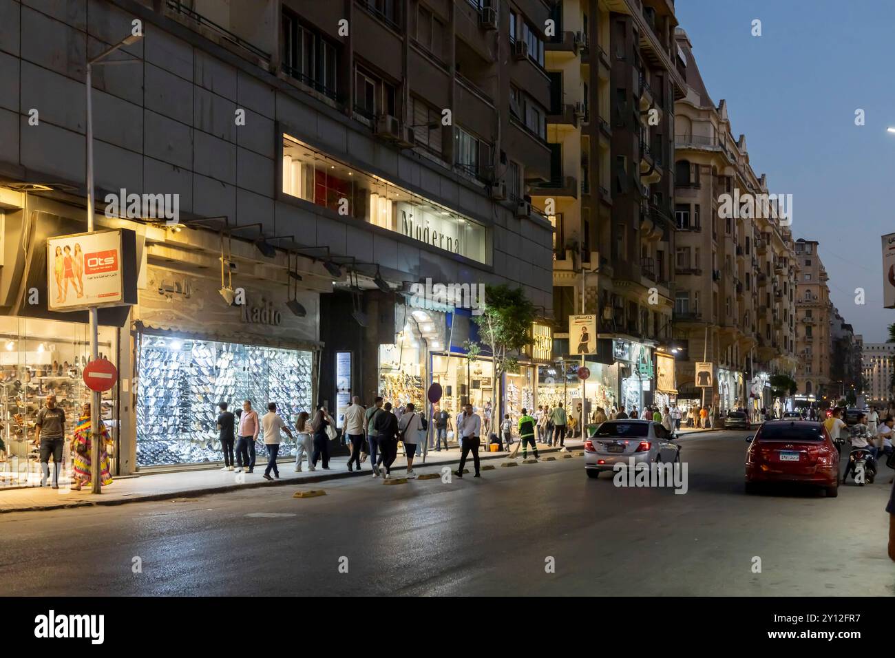 Night of city center, Talaat Harb near Tahrir Square, Cairo, Egypt ...