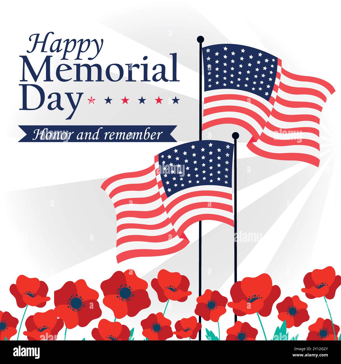 Memorial Day poppies and American flags with stars Vector Stock Vector ...