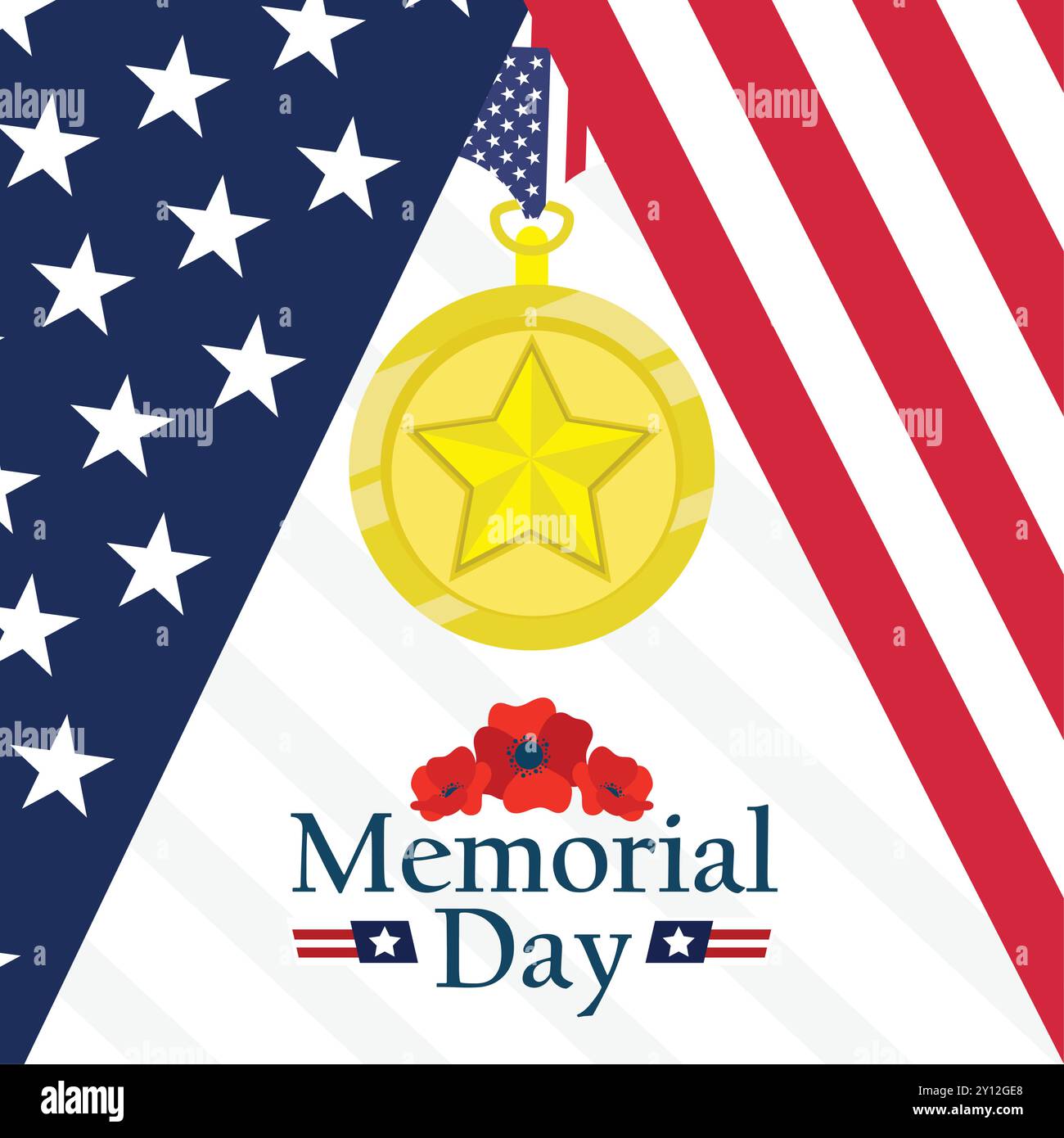 Memorial Day medal with American flag and stars in flat style Vector ...