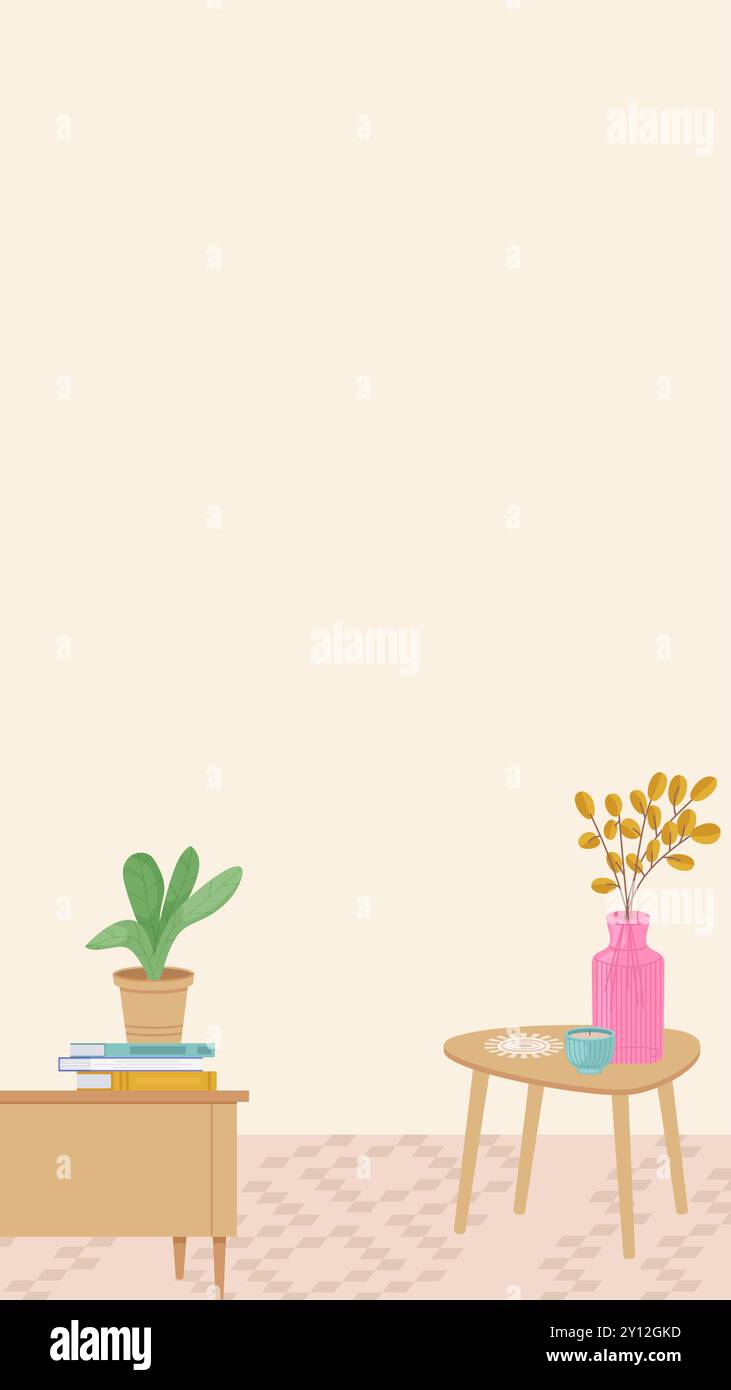 Cozy hygge interior background. Stories template in flat cartoon style ...