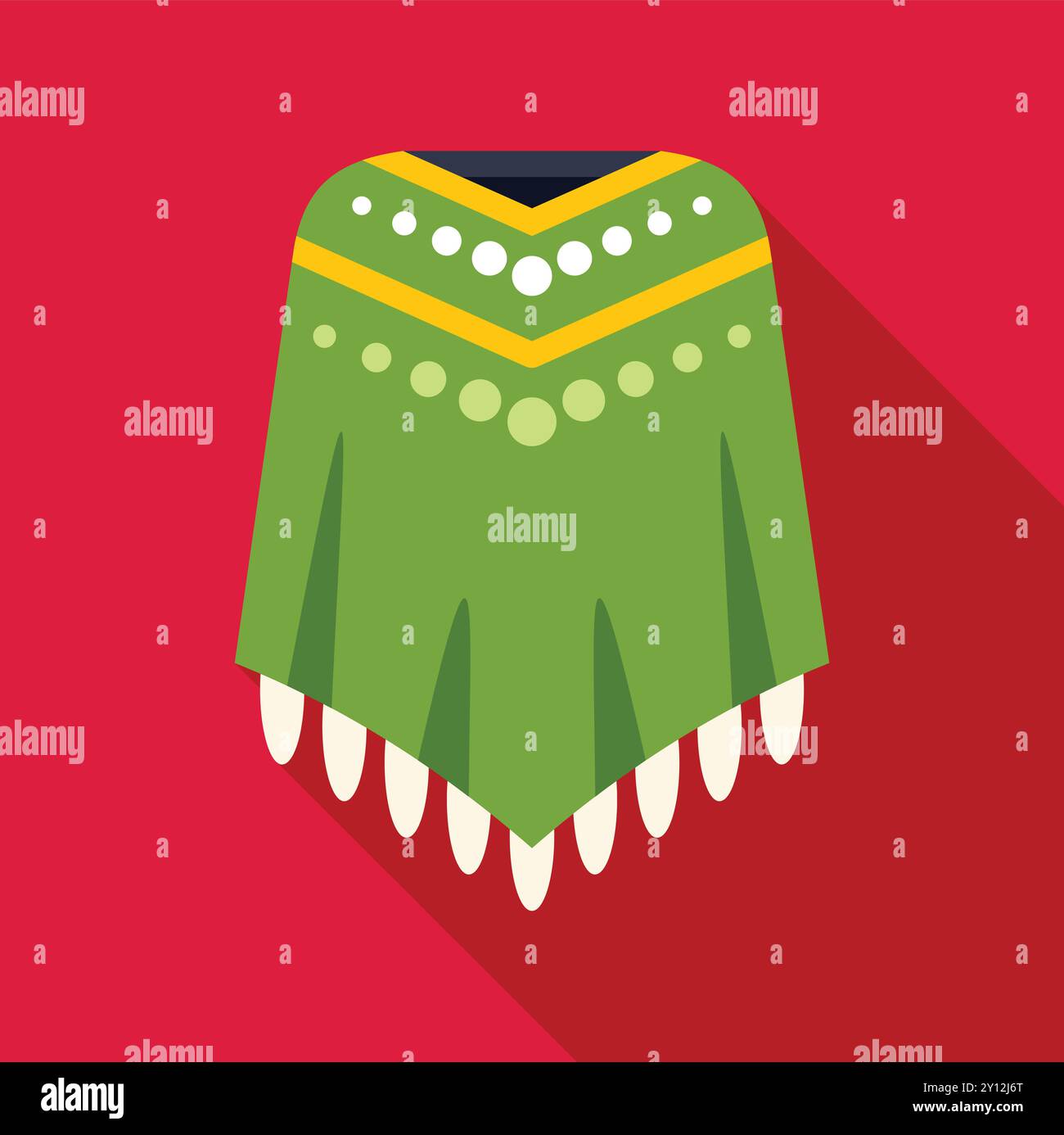 Green poncho with yellow trim and white tassels for mexican party ...