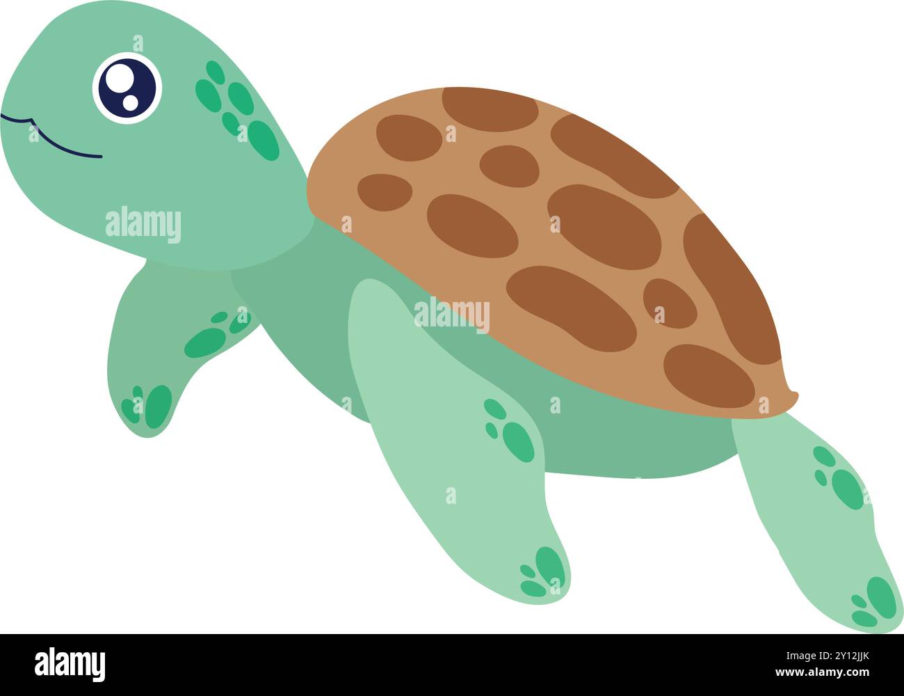 Green sea turtle with brown shell cartoon style Vector Stock Vector ...