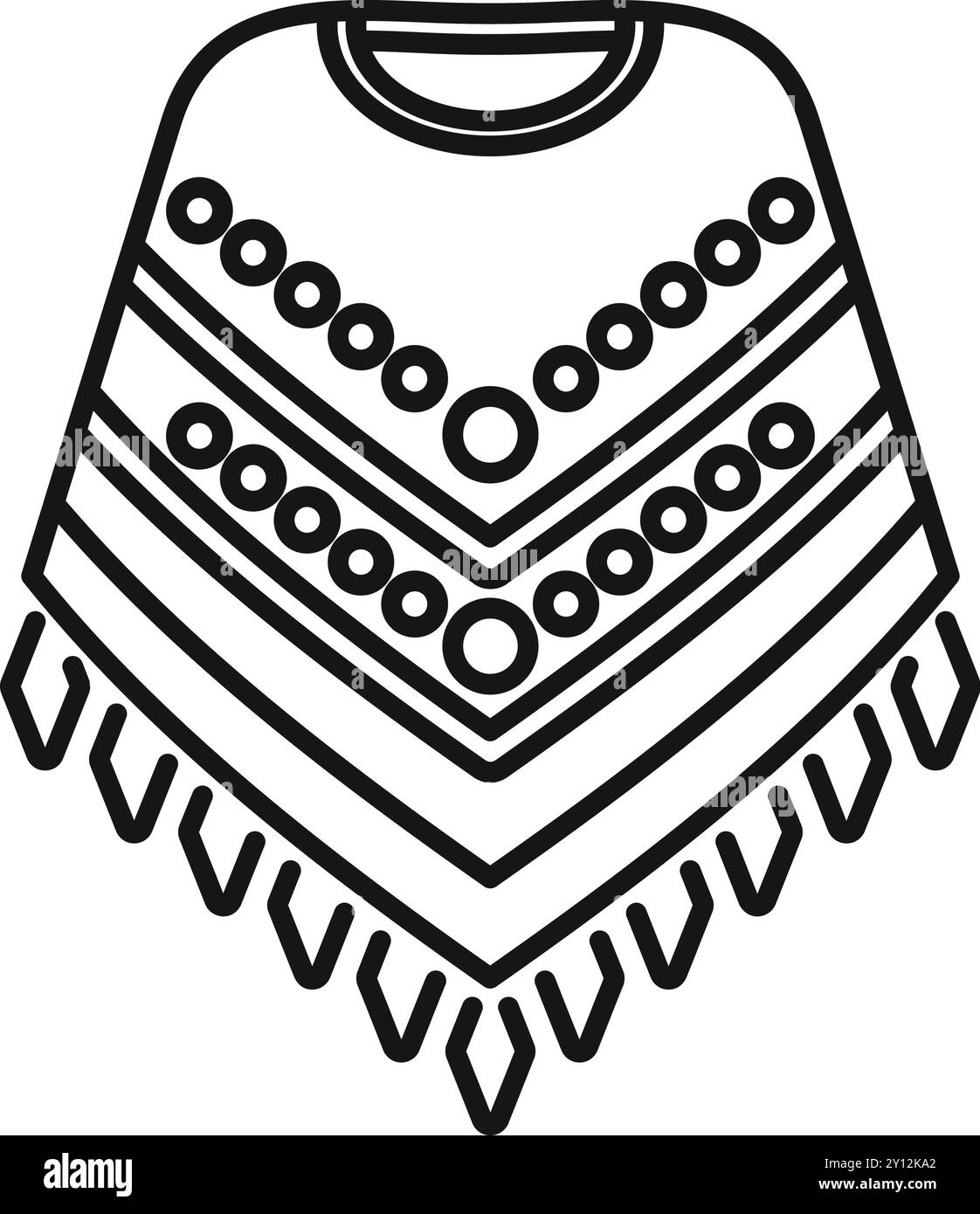Vector monochrome illustration of a traditional mexican poncho with ...