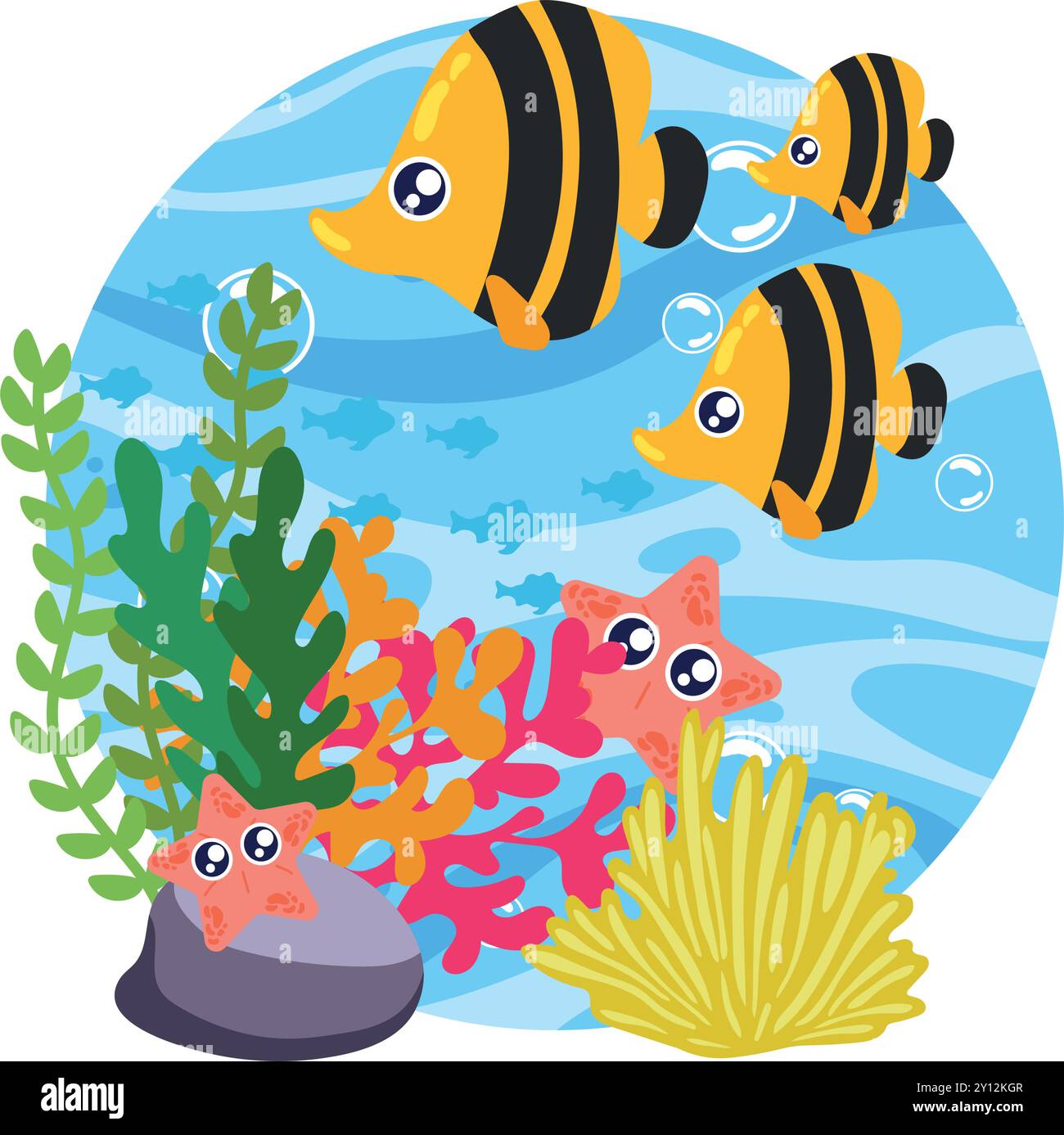 Cute fish with sea creatures in ocean scene Vector Stock Vector Image ...