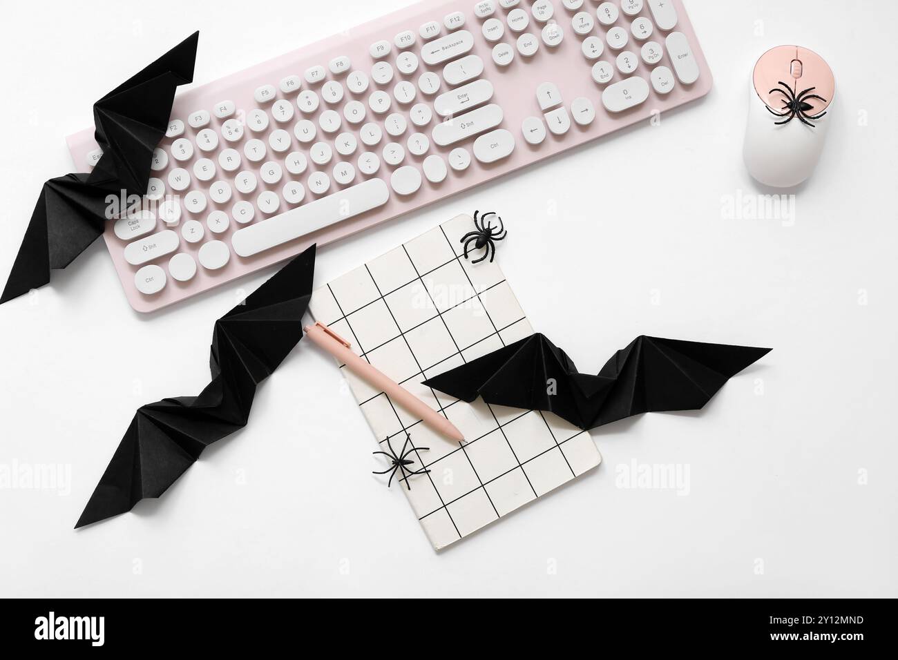 Composition with modern computer keyboard, mouse and Halloween ...