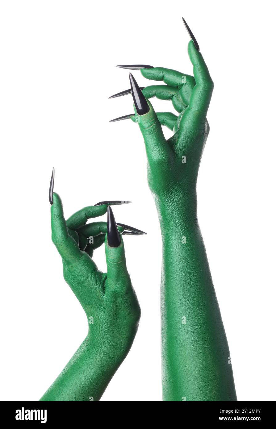 Green hands of witch on white background. Halloween celebration Stock ...