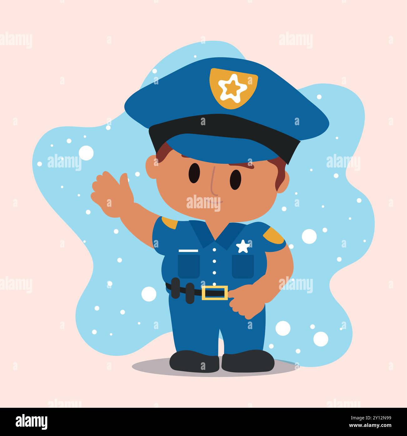 Cartoon police officer in uniform waving and smiling, Vector Stock ...