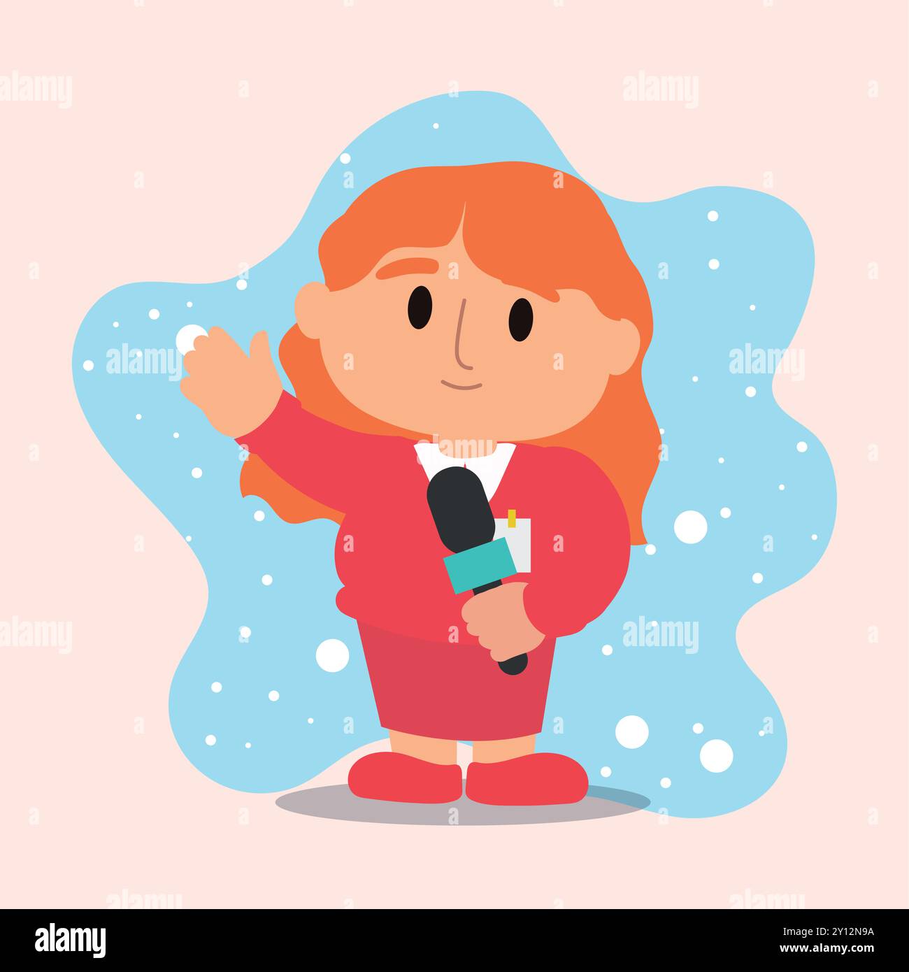 Cartoon female journalist holding microphone and waving, Vector Stock ...