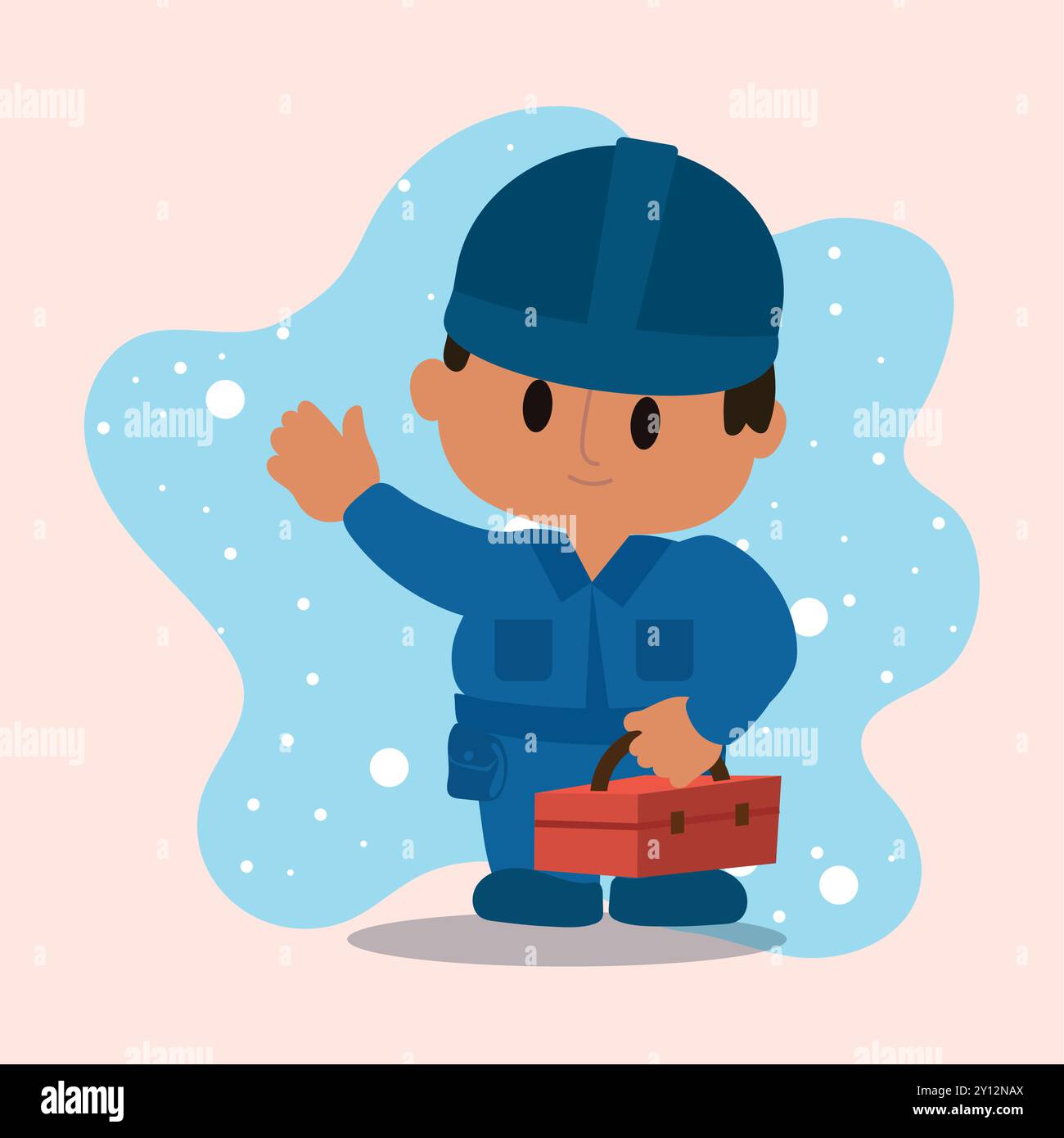Cartoon construction worker holding toolbox and waving, Vector Stock ...