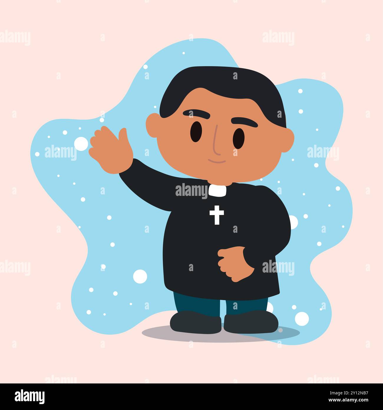 Cartoon priest in black robe smiling and waving, Vector Stock Vector ...