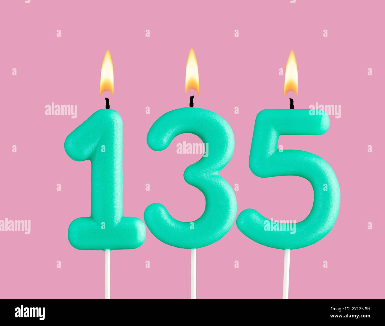 Birthday card with green number 135 candle - Pastel pink background ...