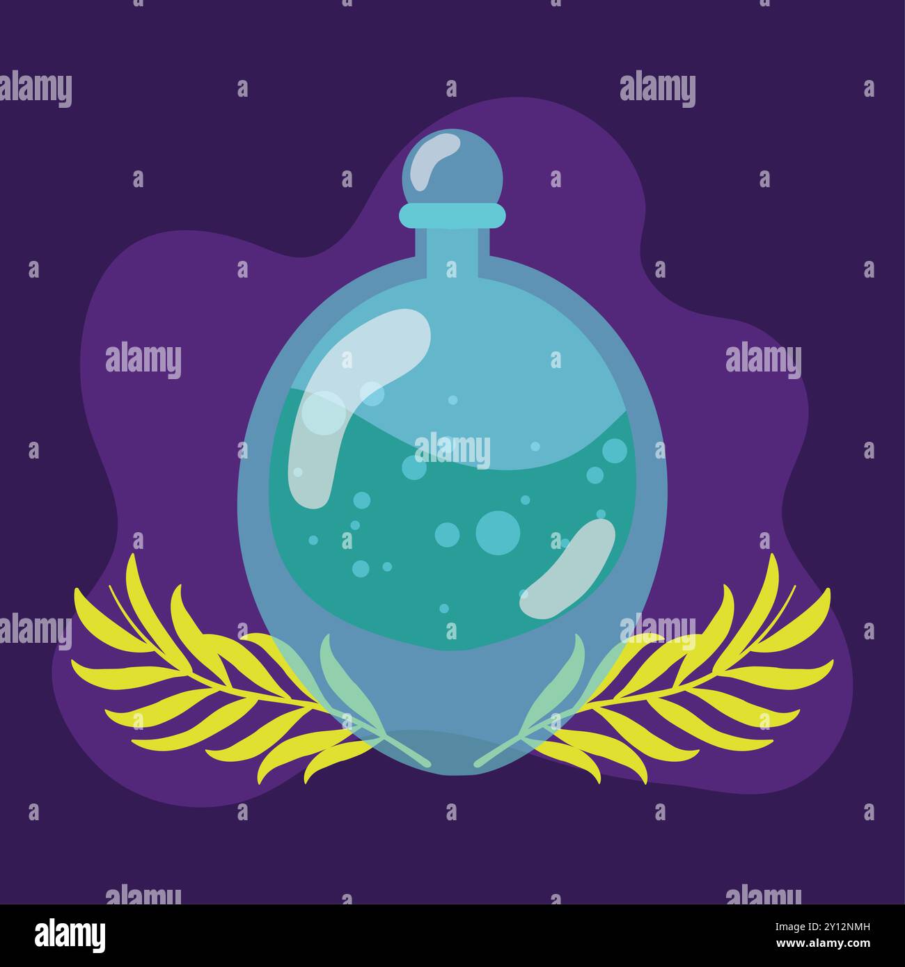 Potion bottle with glowing liquid on purple background Vector Stock ...