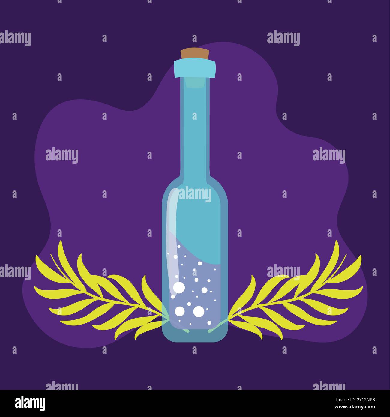 Potion bottle with glowing liquid on purple background Vector Stock ...