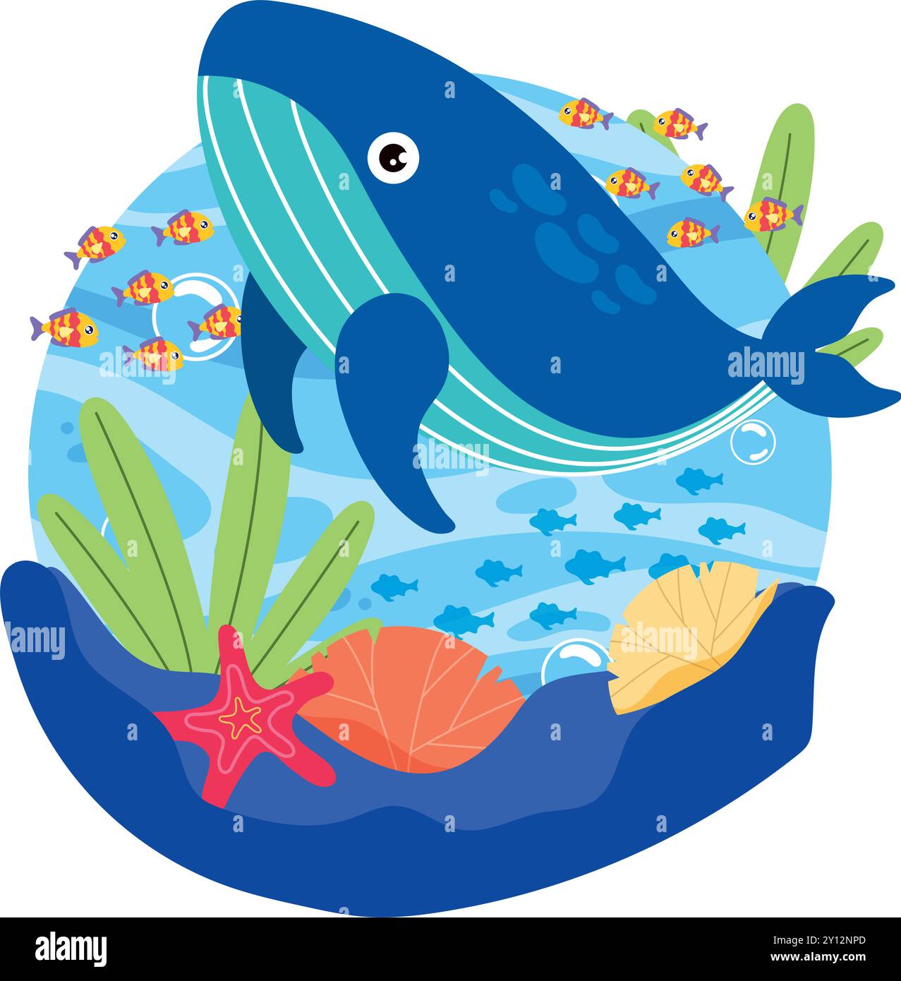 Cute whale with sea creatures in ocean scene Vector Stock Vector Image ...